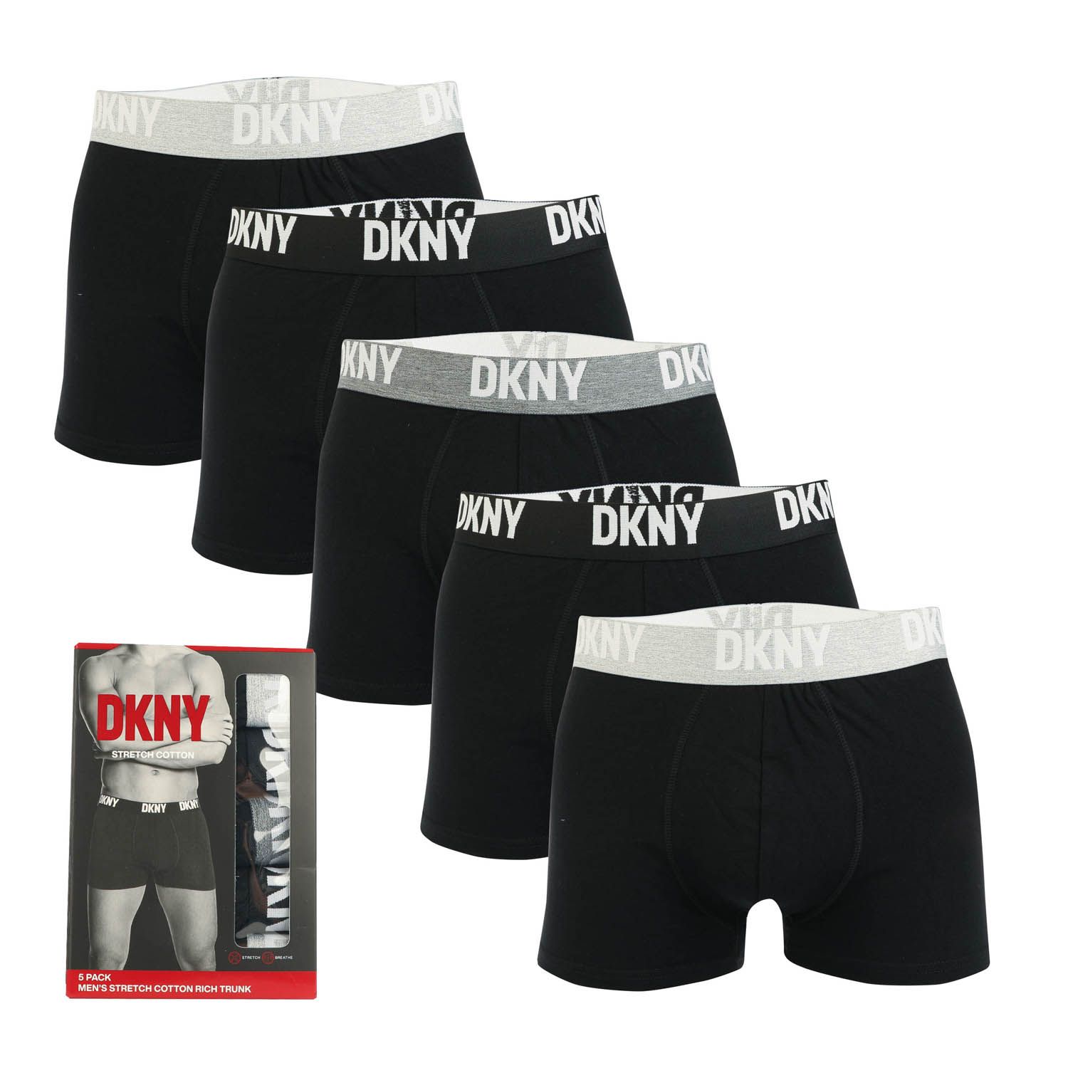 Men's DKNY Portland 5 Pack Trunk Boxer Shorts in Black