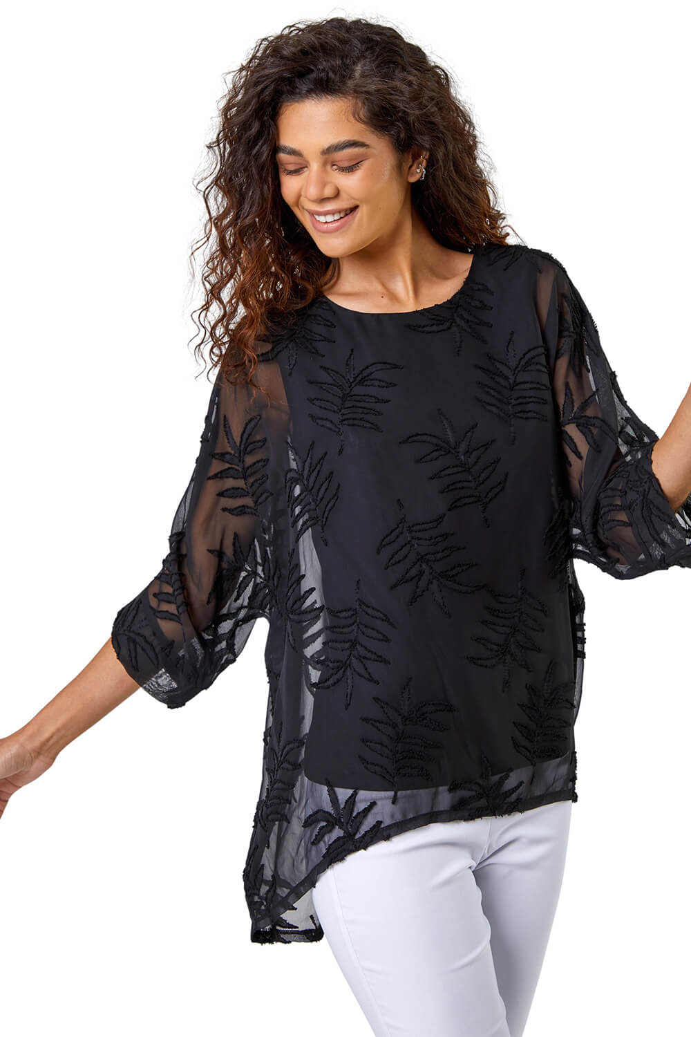Leaf Burnout Print Overlay Top