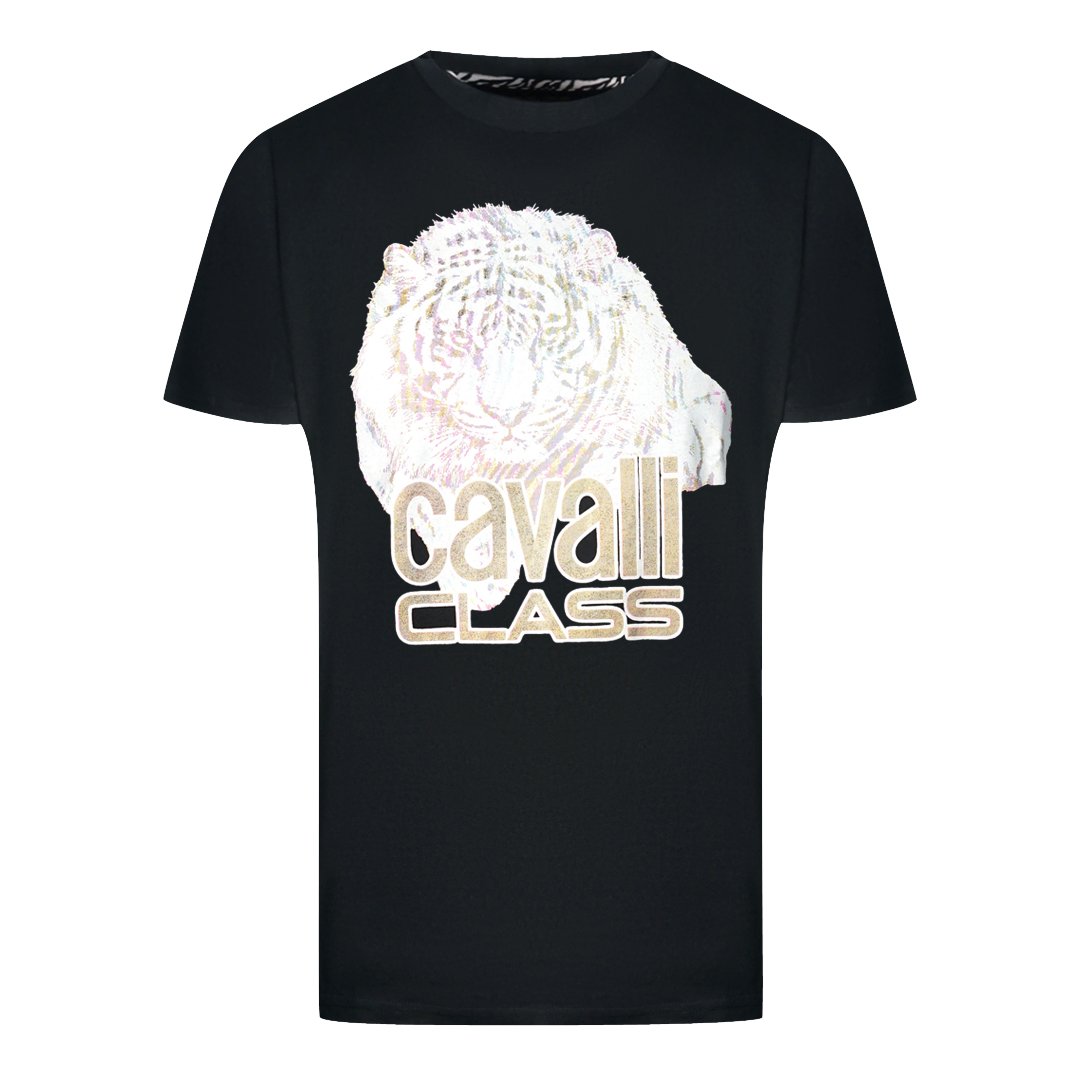 Cavalli Class Large Tiger Logo Black T-Shirt