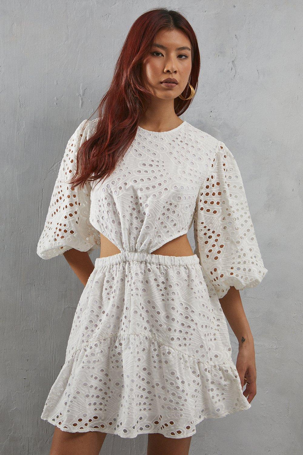 Broderie Cut Out Waist Mini Dress