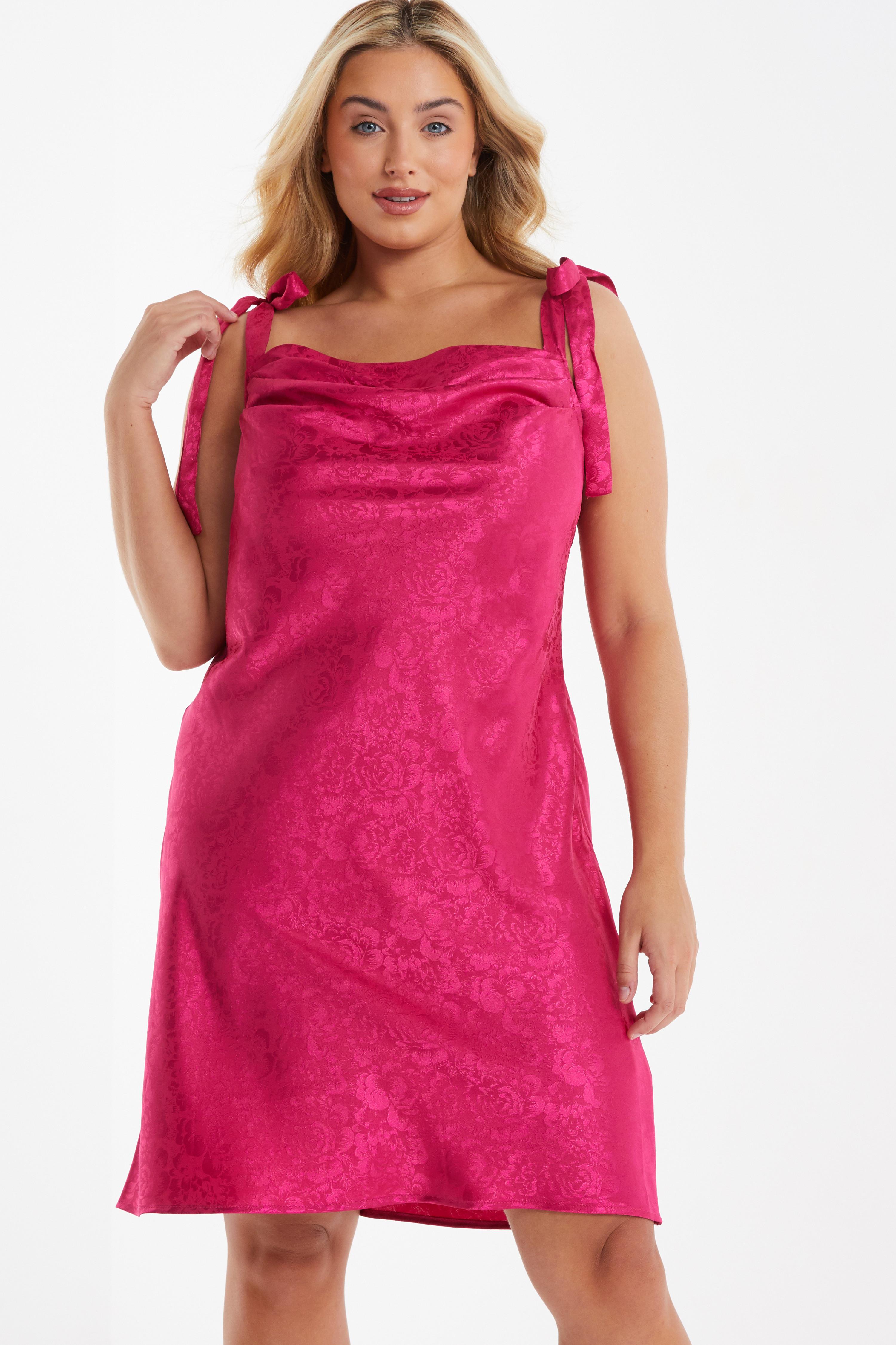 Curve Pink Satin Jacquard Floral Dress