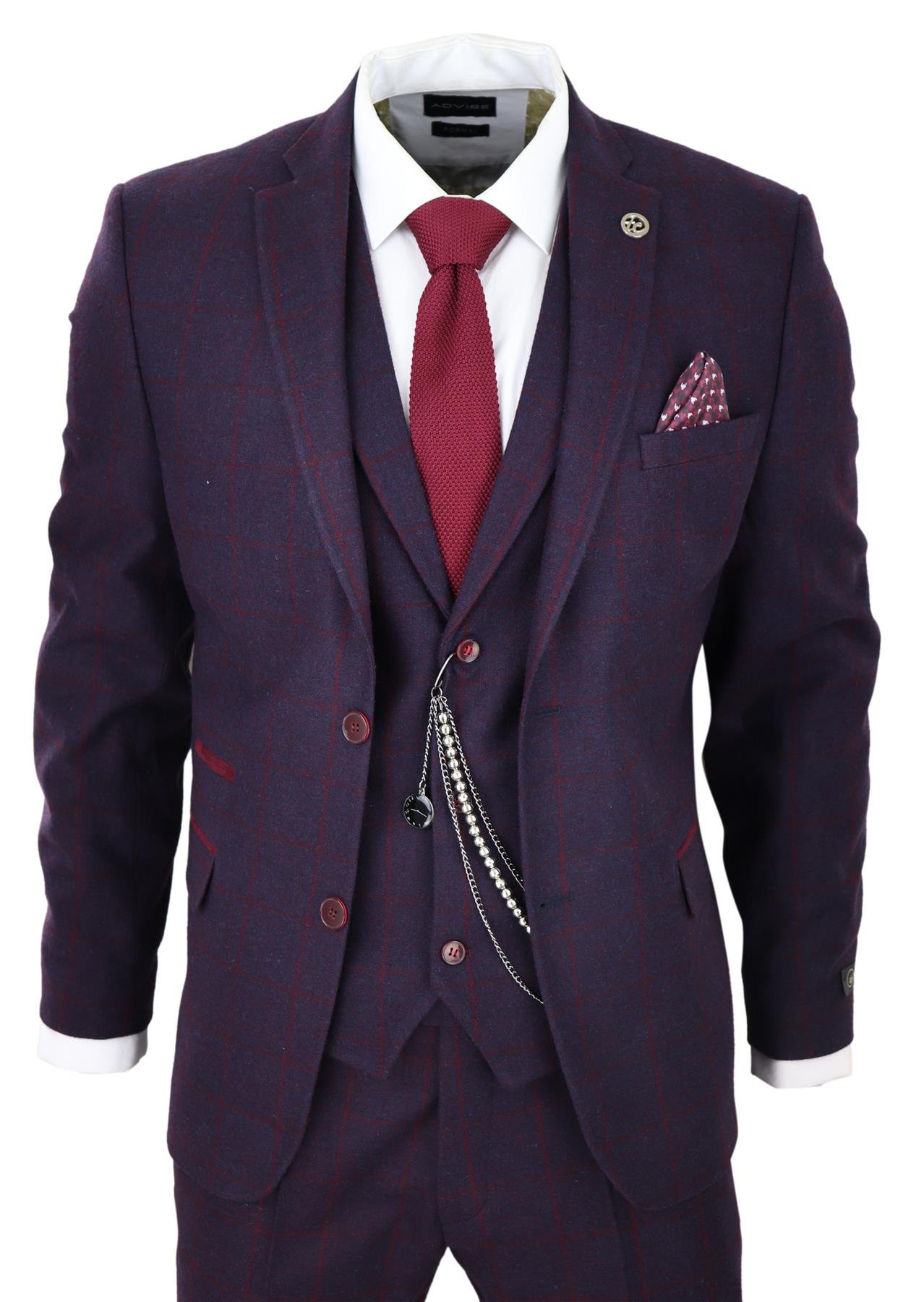 Herren 3-teiliger Tweed-Anzug Pflaume Lila Karomuster Peaky Blinders ...