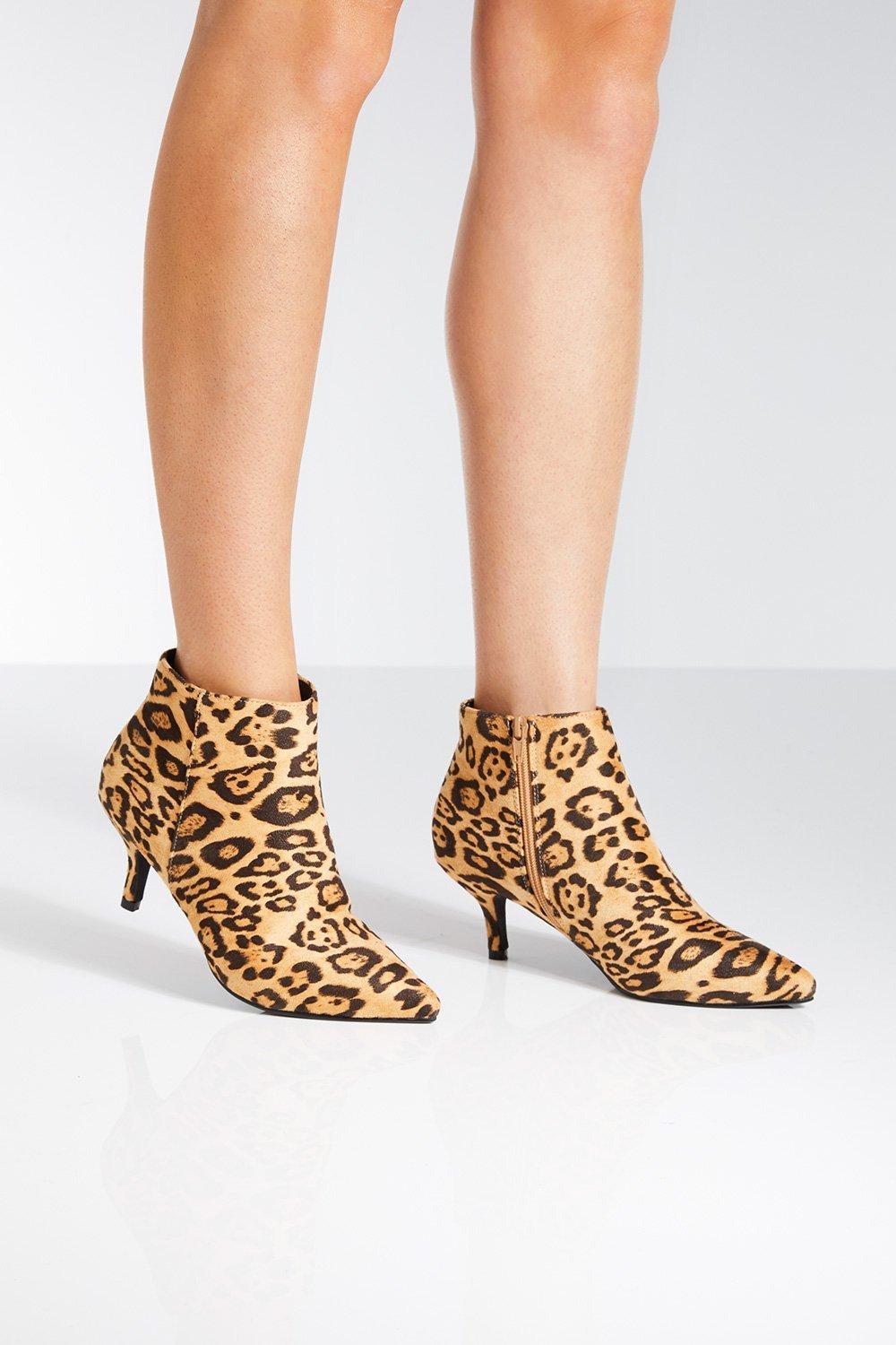 Leopard Print Point Toe Kitten Heel Ankle Boots