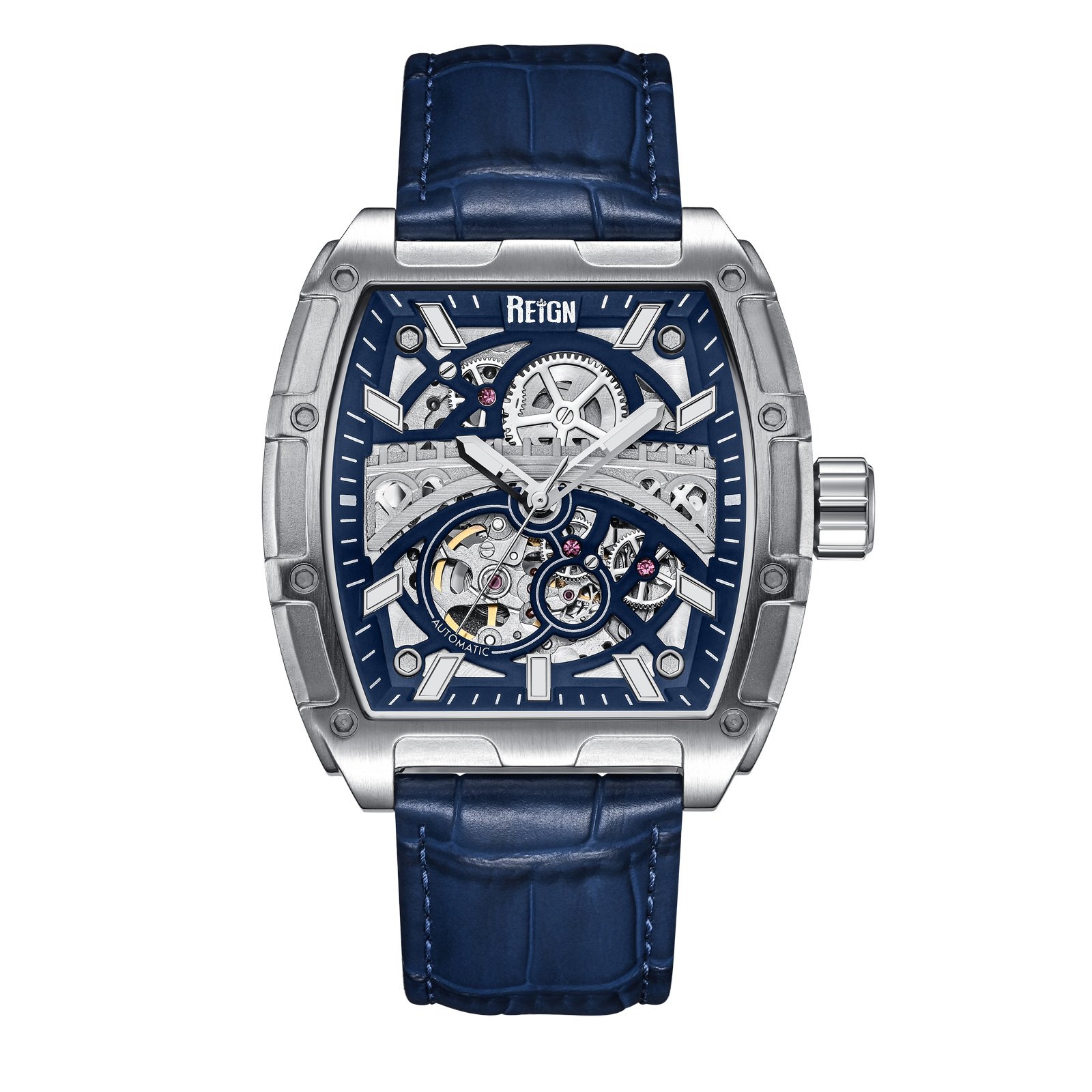 Reign Olympia Automatic Semi-Skeleton Leather-Band Watch