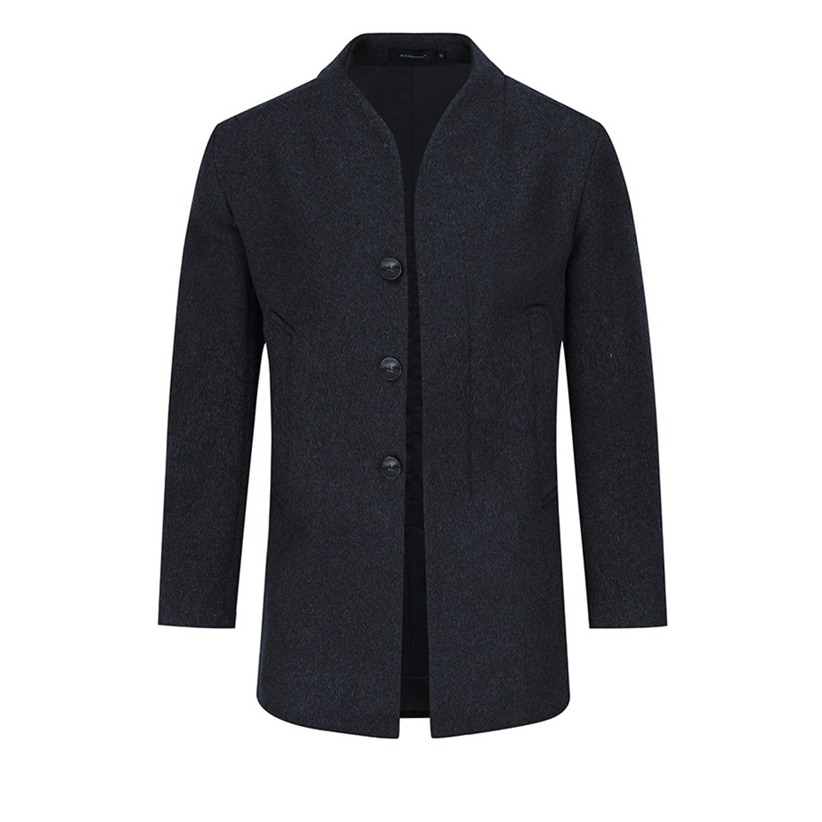 Herr vinter tjock casual varm enfärgad ståkrage lång ullrock blå