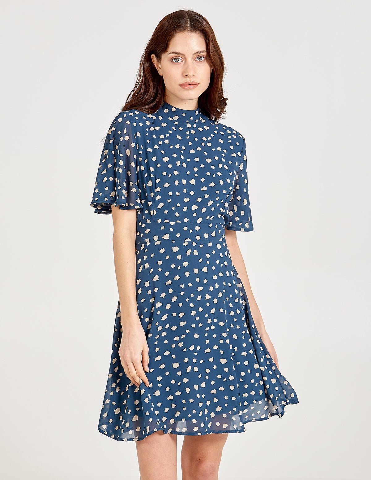 Angel Sleeve High Neck Fit & Flare Dress