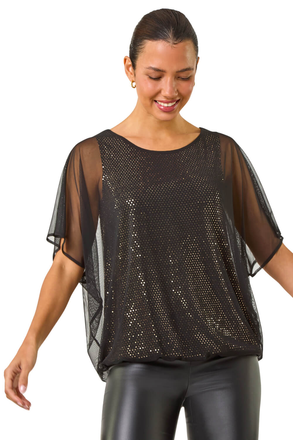 Sparkle Mesh Stretch Overlay Top