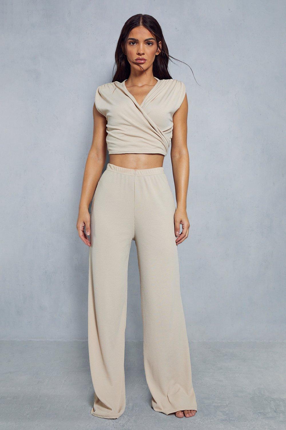 Draped Shoulder Top & Wide Leg Trouser Co-ord
