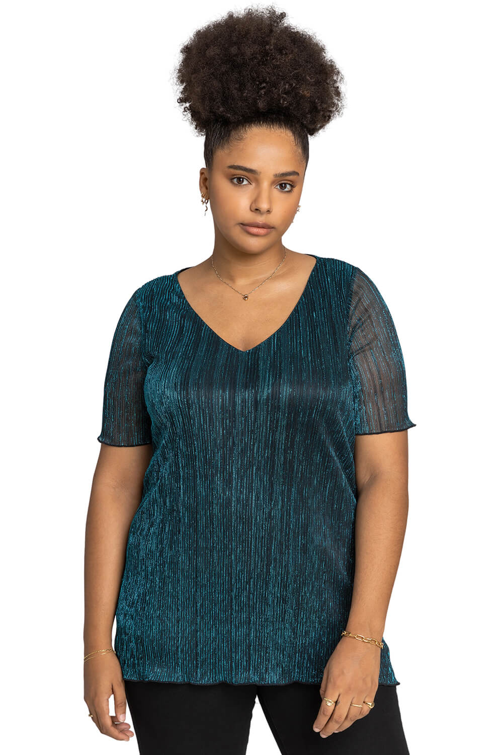 Curve Metallic Plisse Top