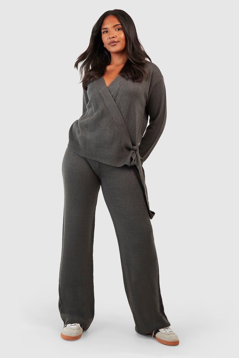 Plus Wrap Tie Side Jumper And Trouser Co-ord