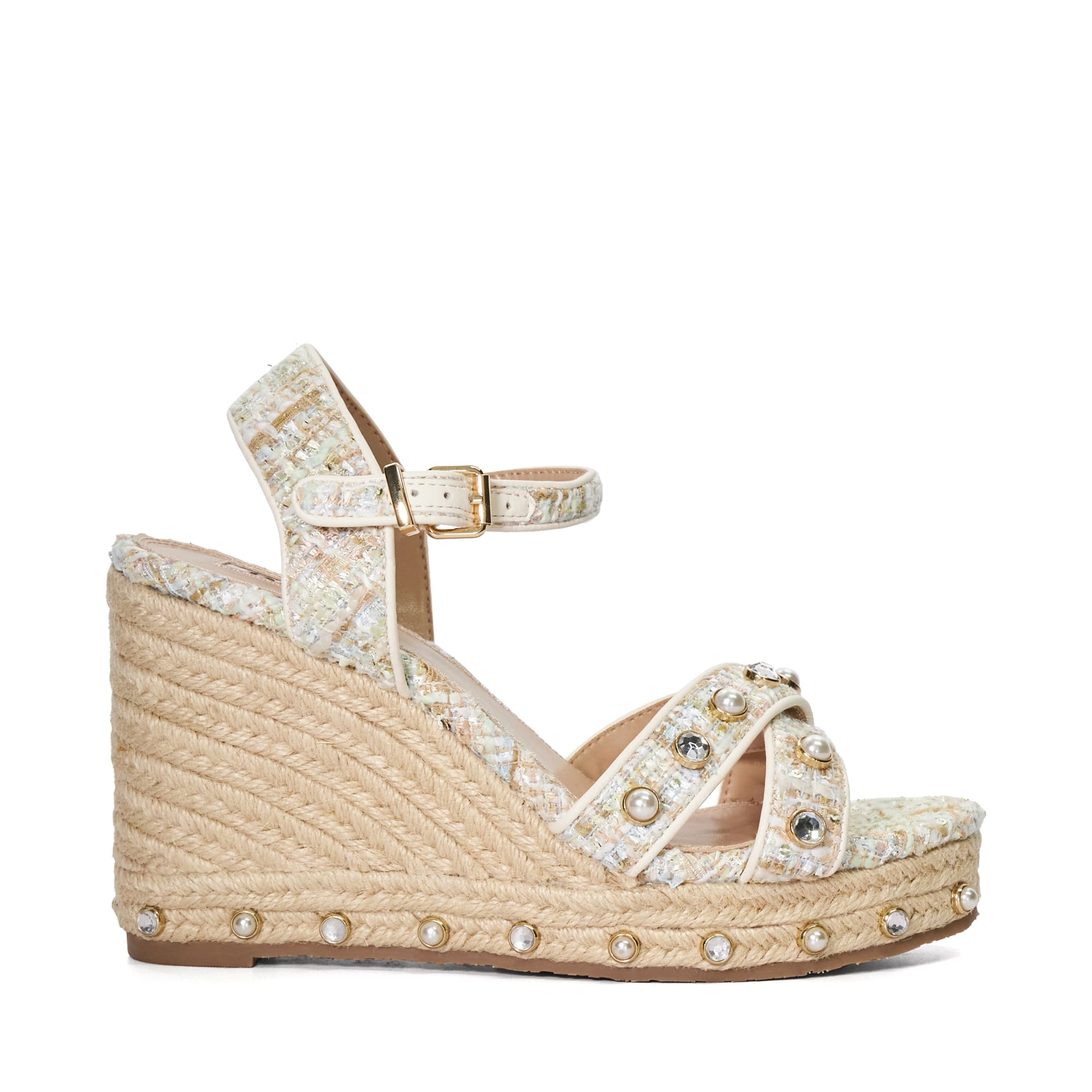 Dune Ladies Kays - Pearl-Strap Raffia Wedge Sandals