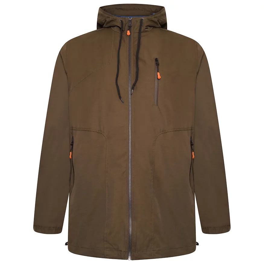 Extra Tall Grey Hawk Water Resistant Cotton Zip Hooded Jacket in Olive