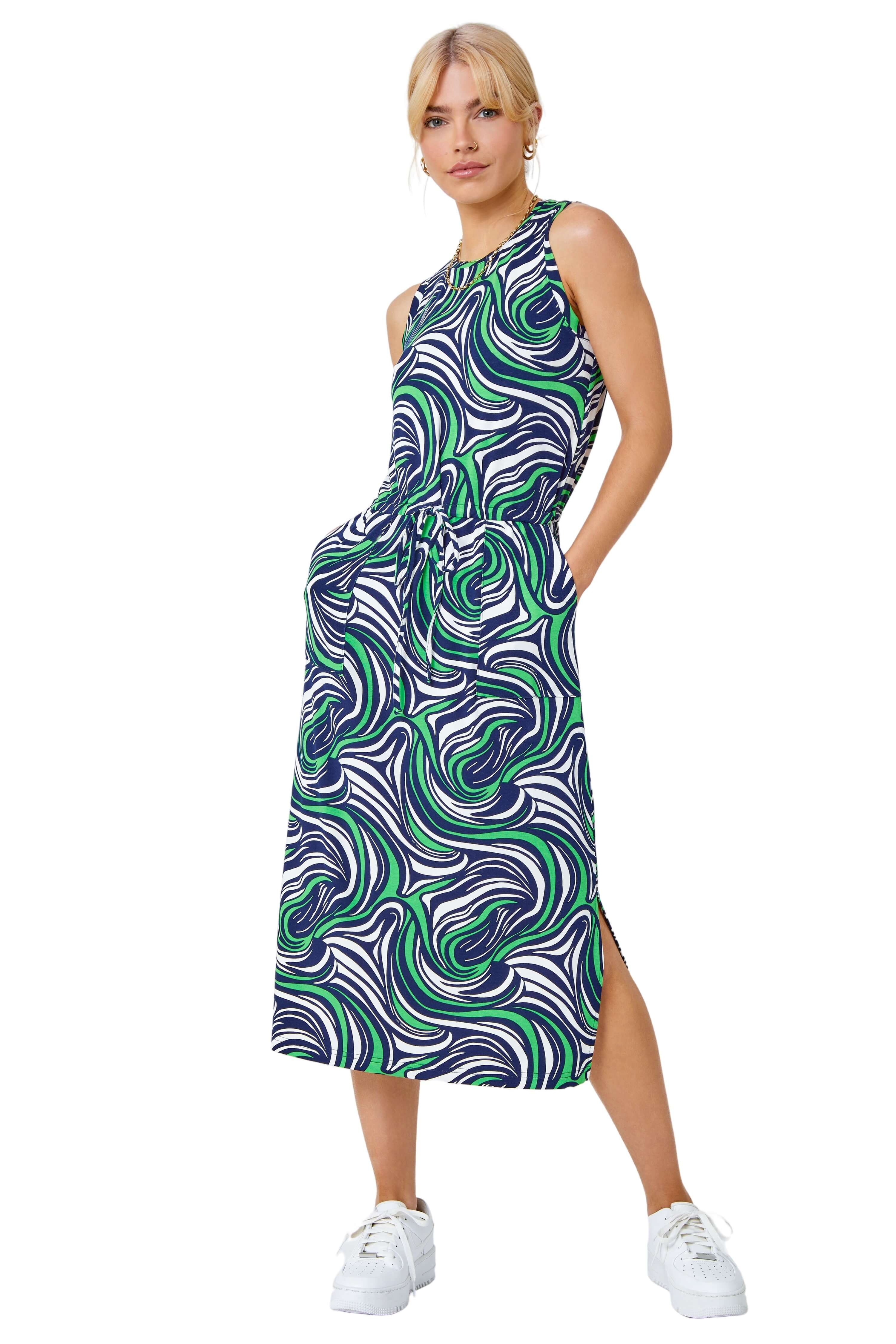 Sleeveless Swirl Print Midi Dress