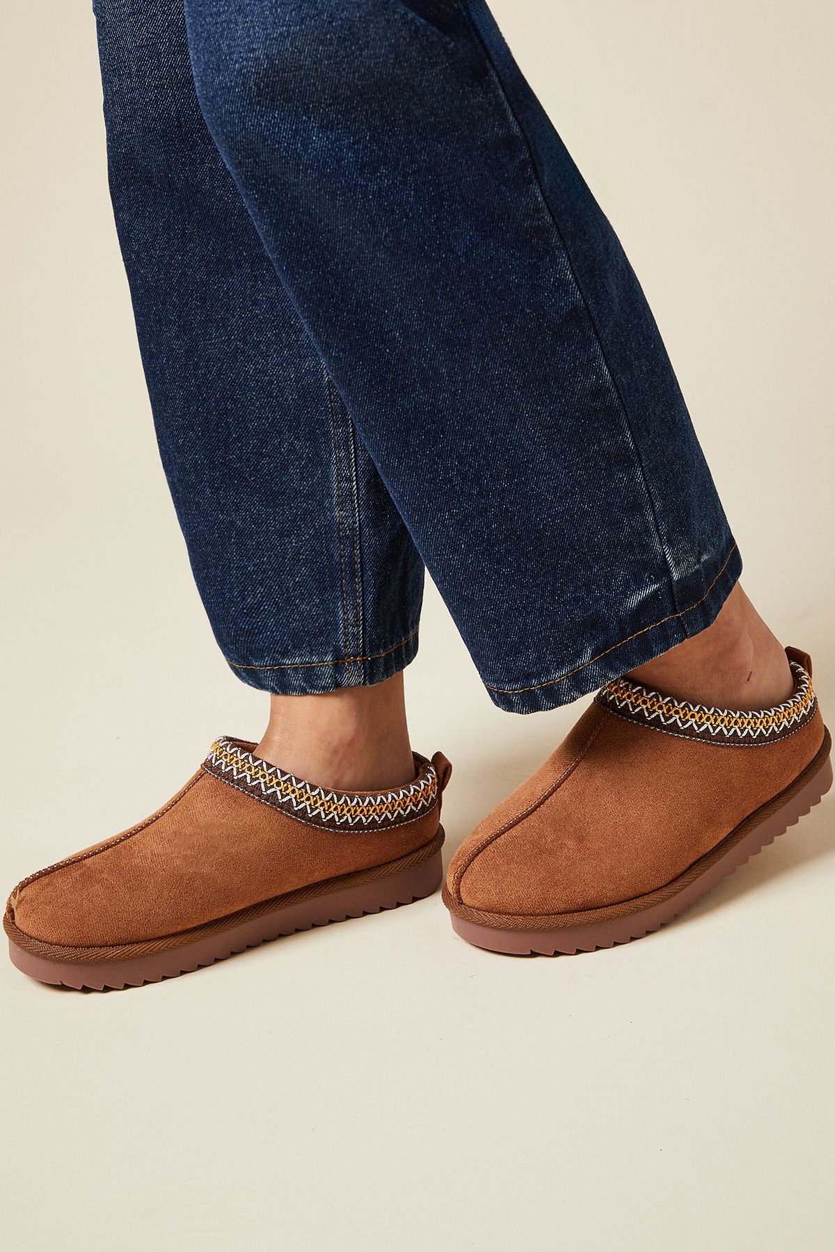 Monique Faux Fur Lined Whipstitch Slipper
