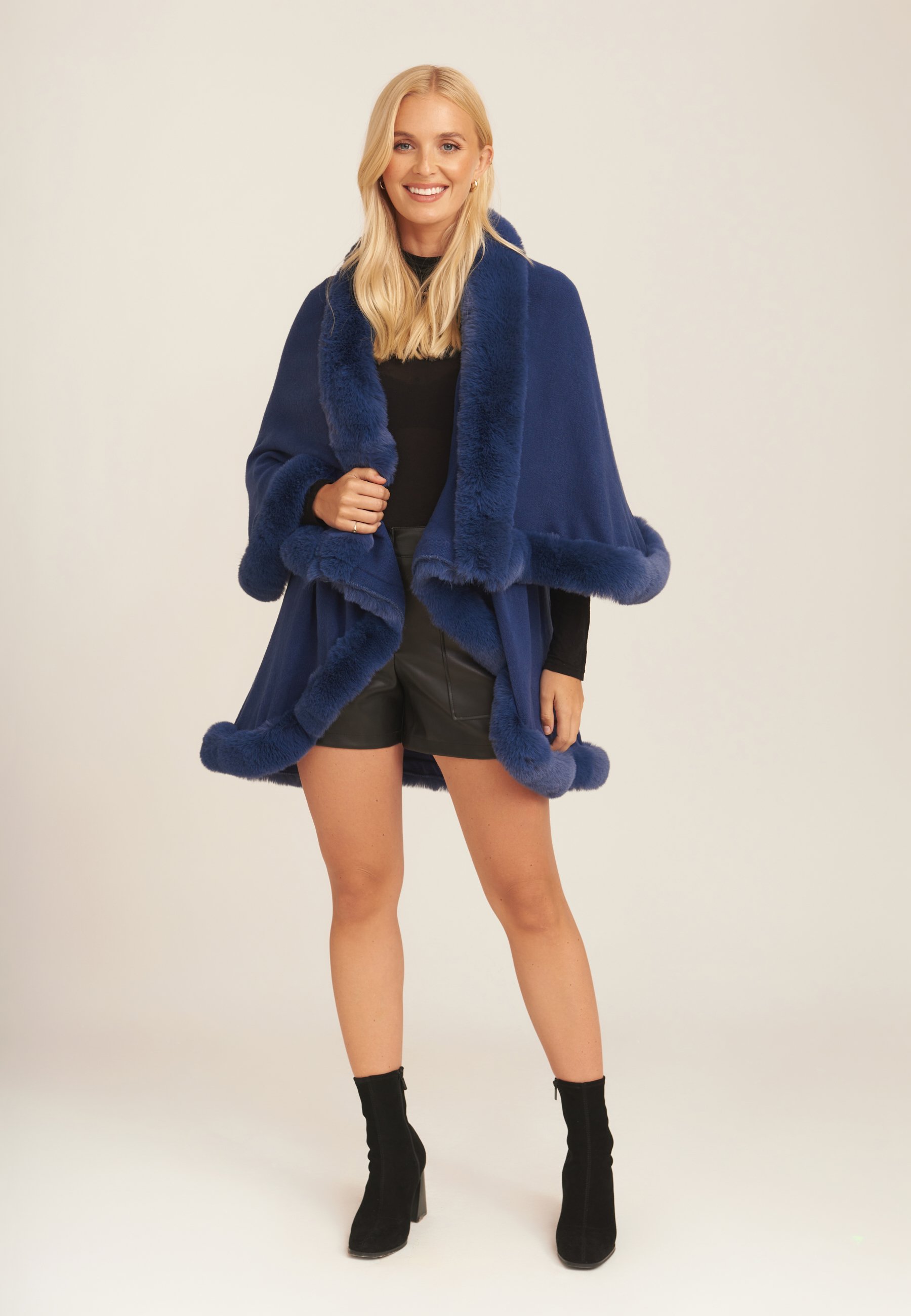 Fur Trim Double Layer Cape