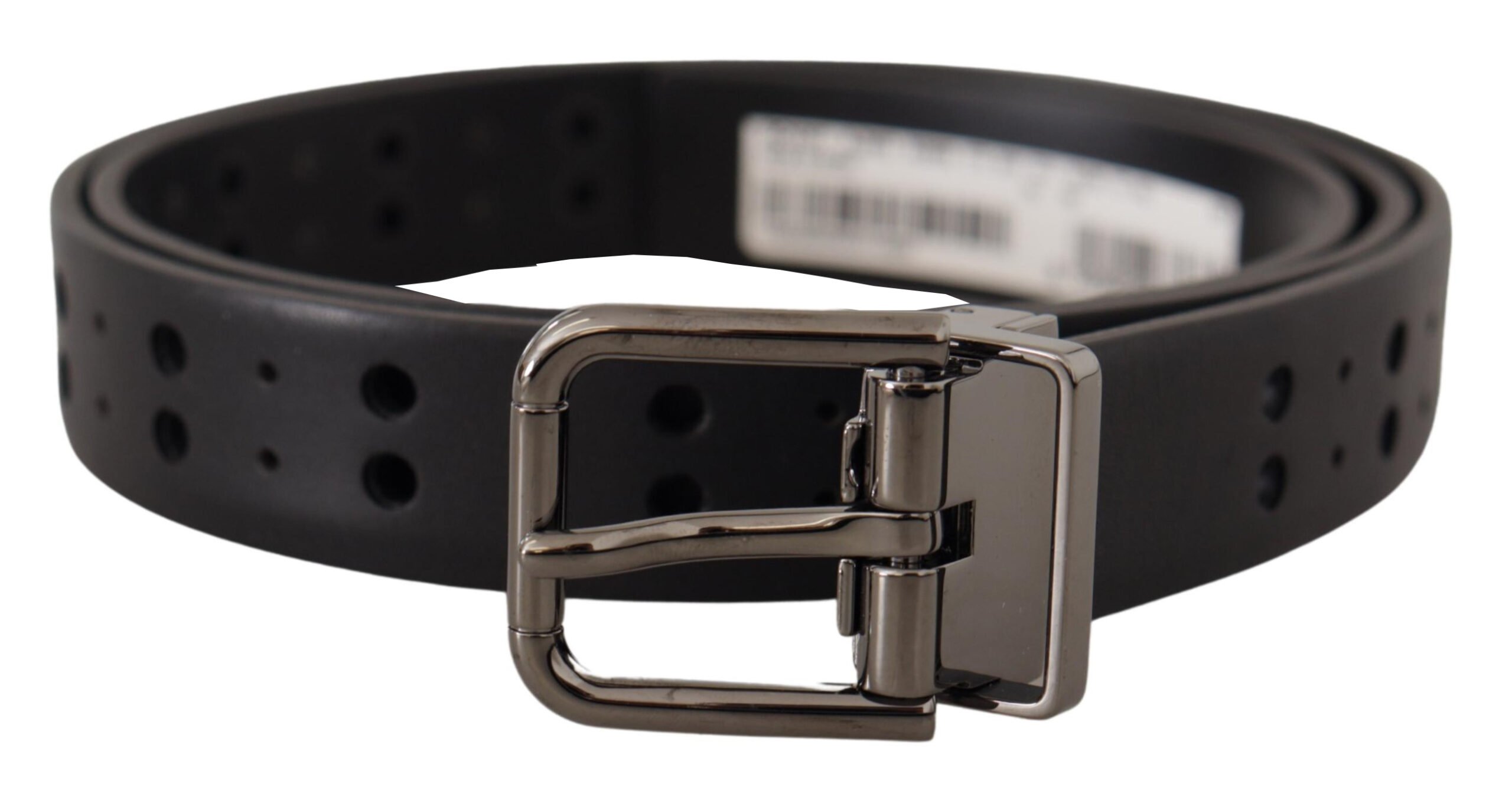 Dolce & Gabbana Men's Black Leather Perforated Crown Belt