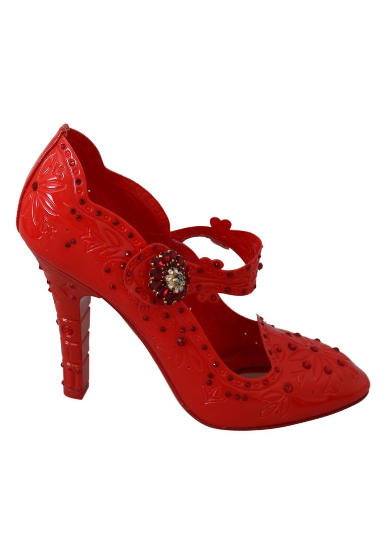 Dolce & Gabbana Women's Red Floral Crystal CINDERELLA Heels Shoes
