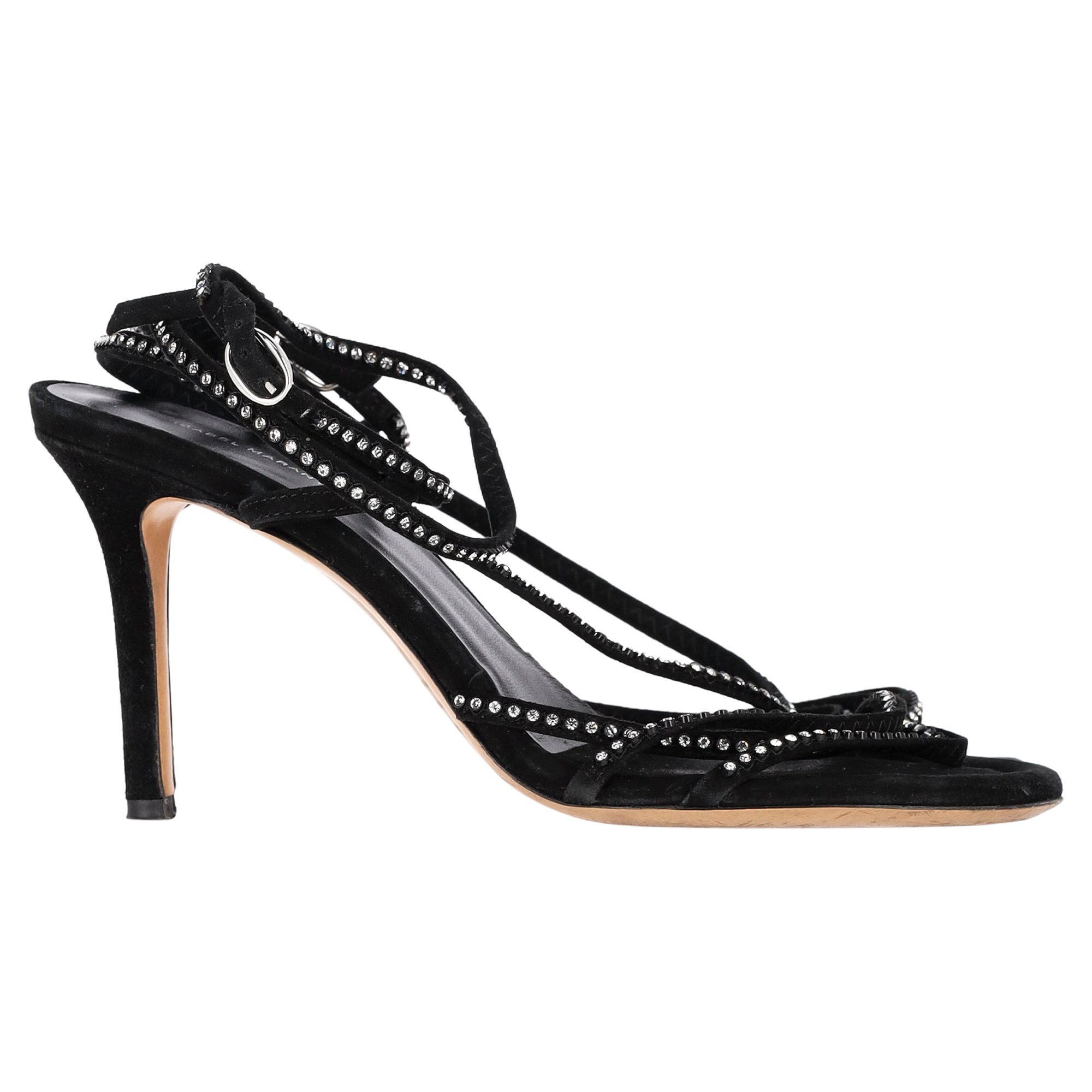Isabel Marant Embellished Strappy Heels in Black Suede