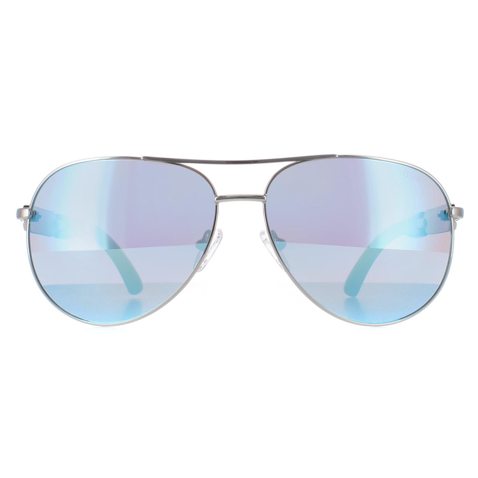 Guess Aviator Womens Shiny Dark Nickeltin Blue Mirror GU7295