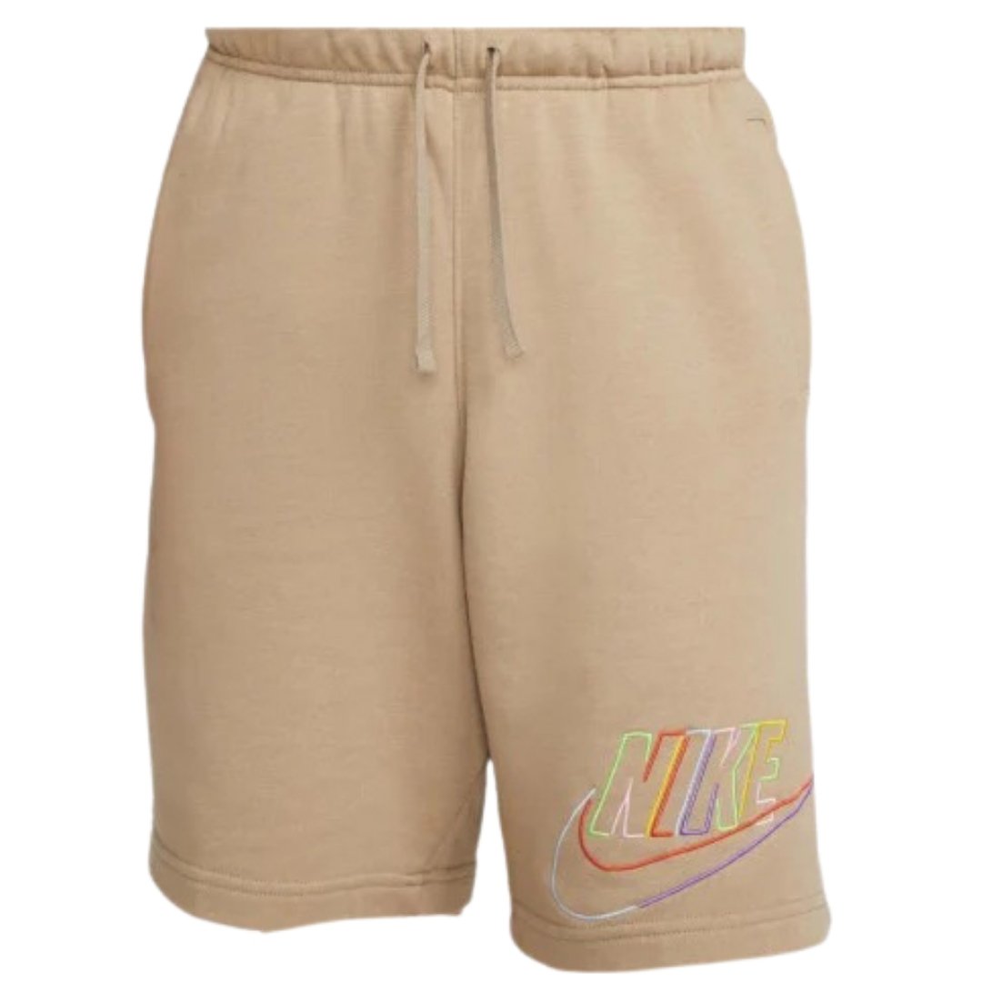 Hellbraune Shorts mit mehrfarbigem Swoosh-Logo und Nike-Markenlogo