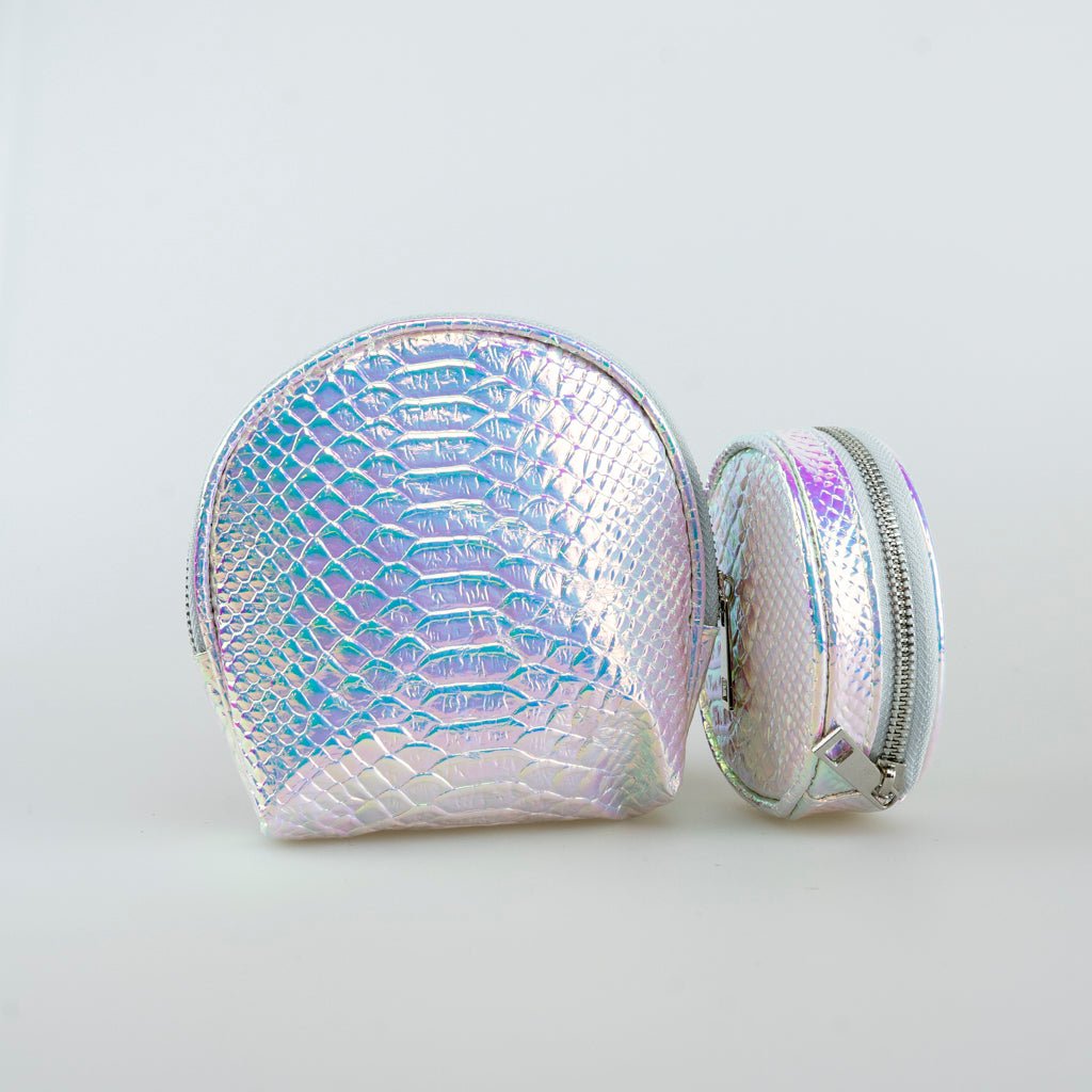 Irridescent Moc Croc Clam Shaped Toiletry Bag 2 Pack