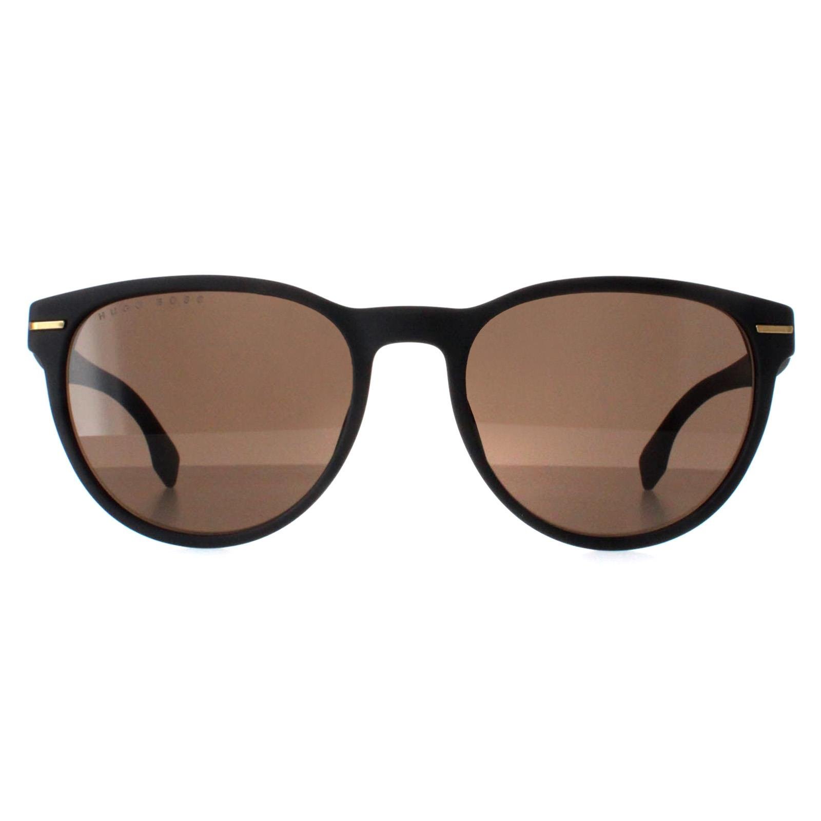 Hugo Boss Round Mens Matte Black Gold Brown BOSS 1324/S