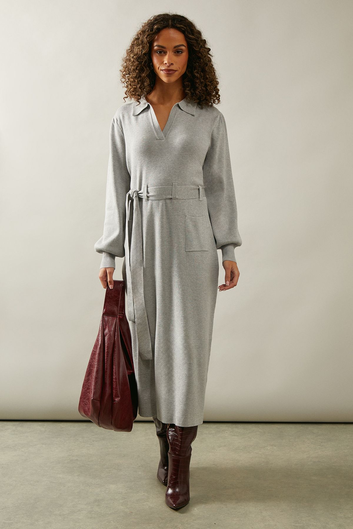 Collared Belted Midi Dress