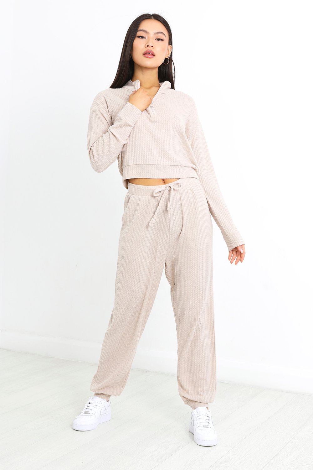 Beige 'Whitney' Waffle Loungewear Set