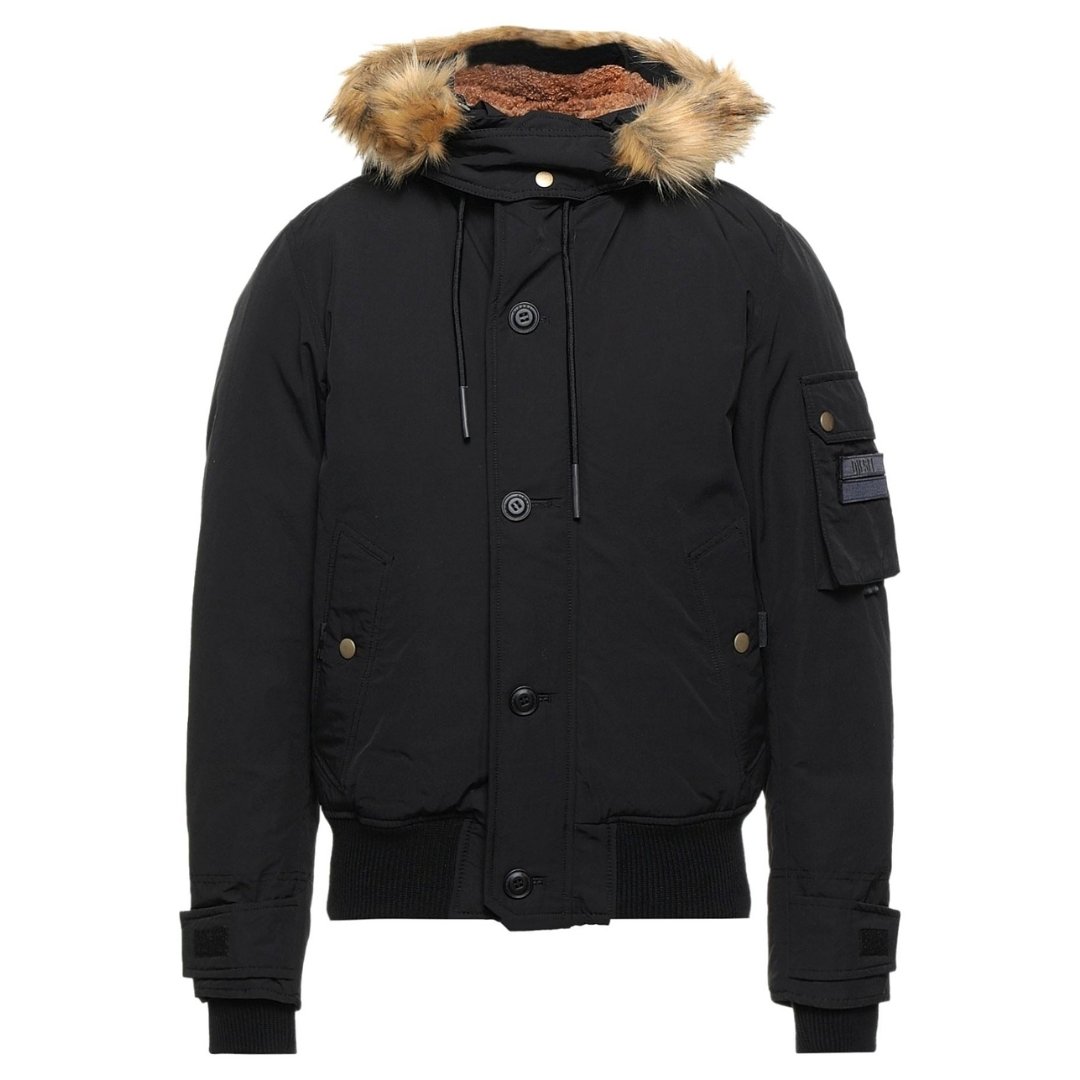 Diesel W-Jame-21 Faux Fur Trimmed Black Bomber Jacket