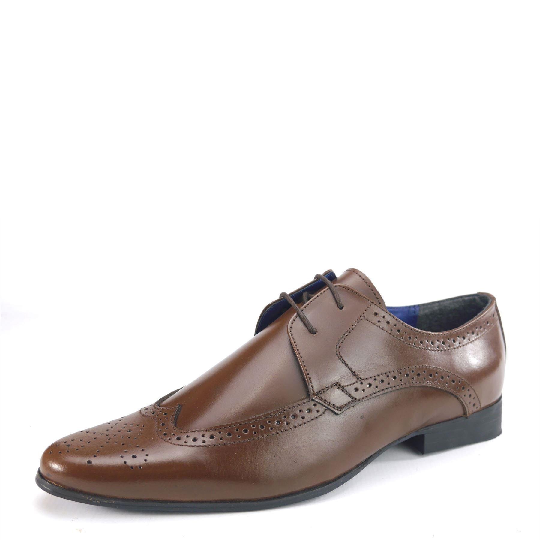Frank James Harlow Brown Leather Men's Pointed Brogue Derby Formal Shoes