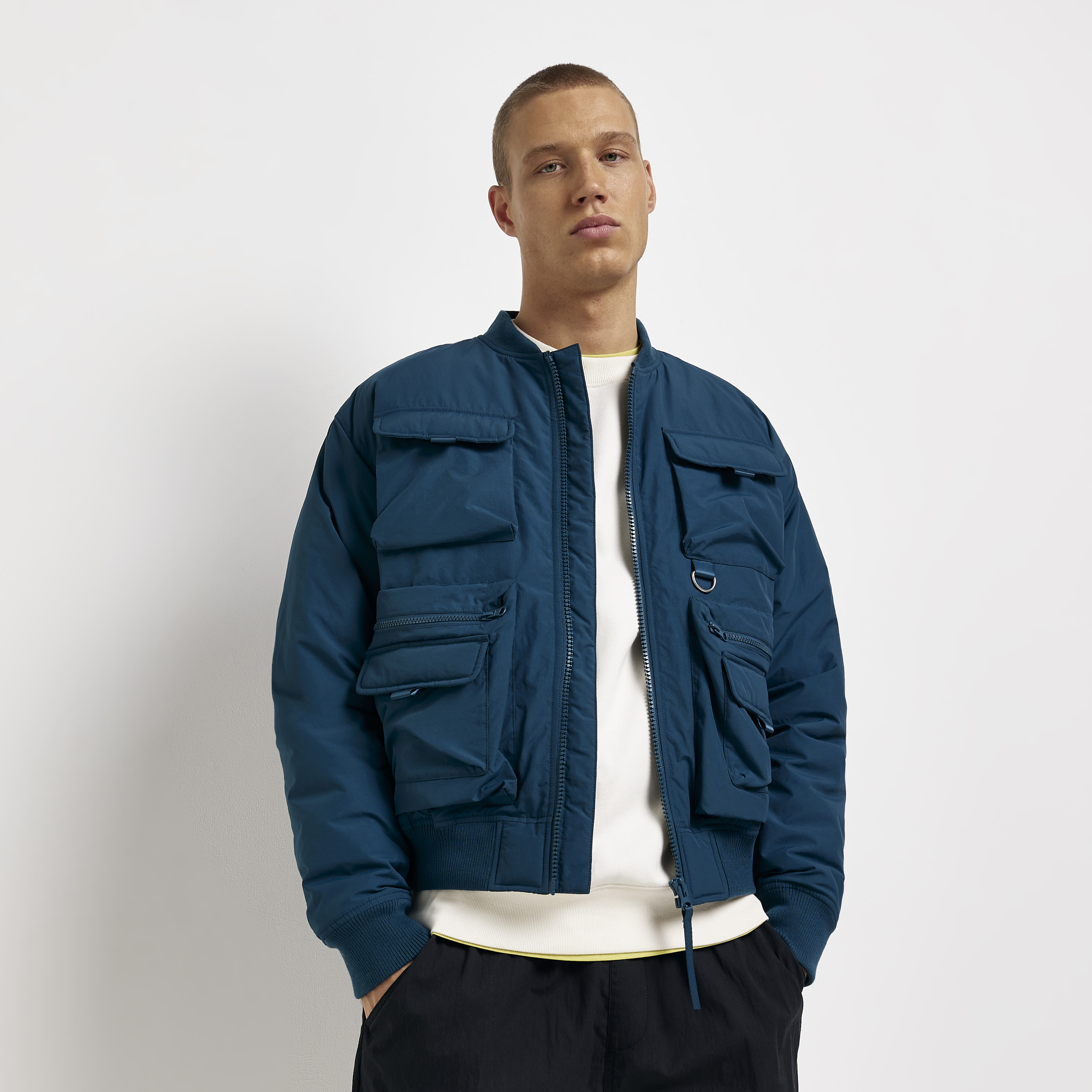 River Island Mens Jacket Blue Regular Fit Multi Pocket