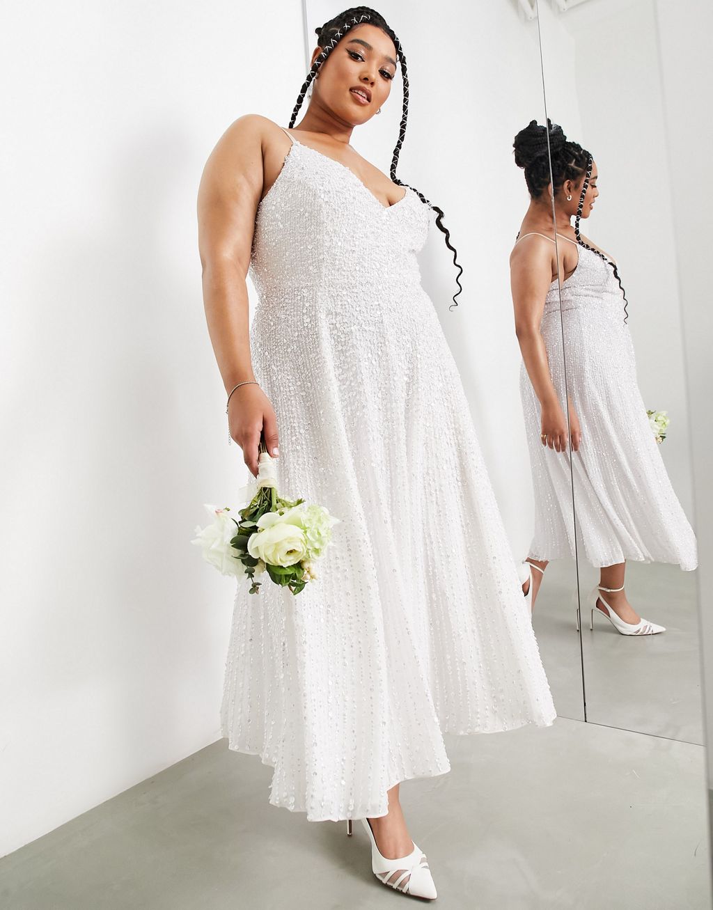 ASOS EDITION Curve Eva embellished cami midi wedding dress-White
