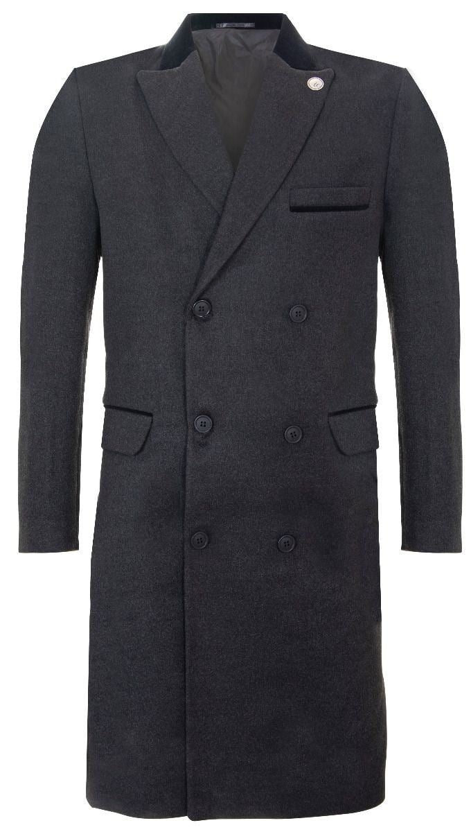 Herr 3/4 Grå Lång Dubbelknäppt Crombie Överrock Ullrock Peaky Blinders