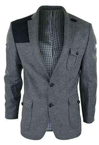 Mens Wool Tweed Shooting Jacket Hunting Blazer Smart Casual Elbow Patch ...