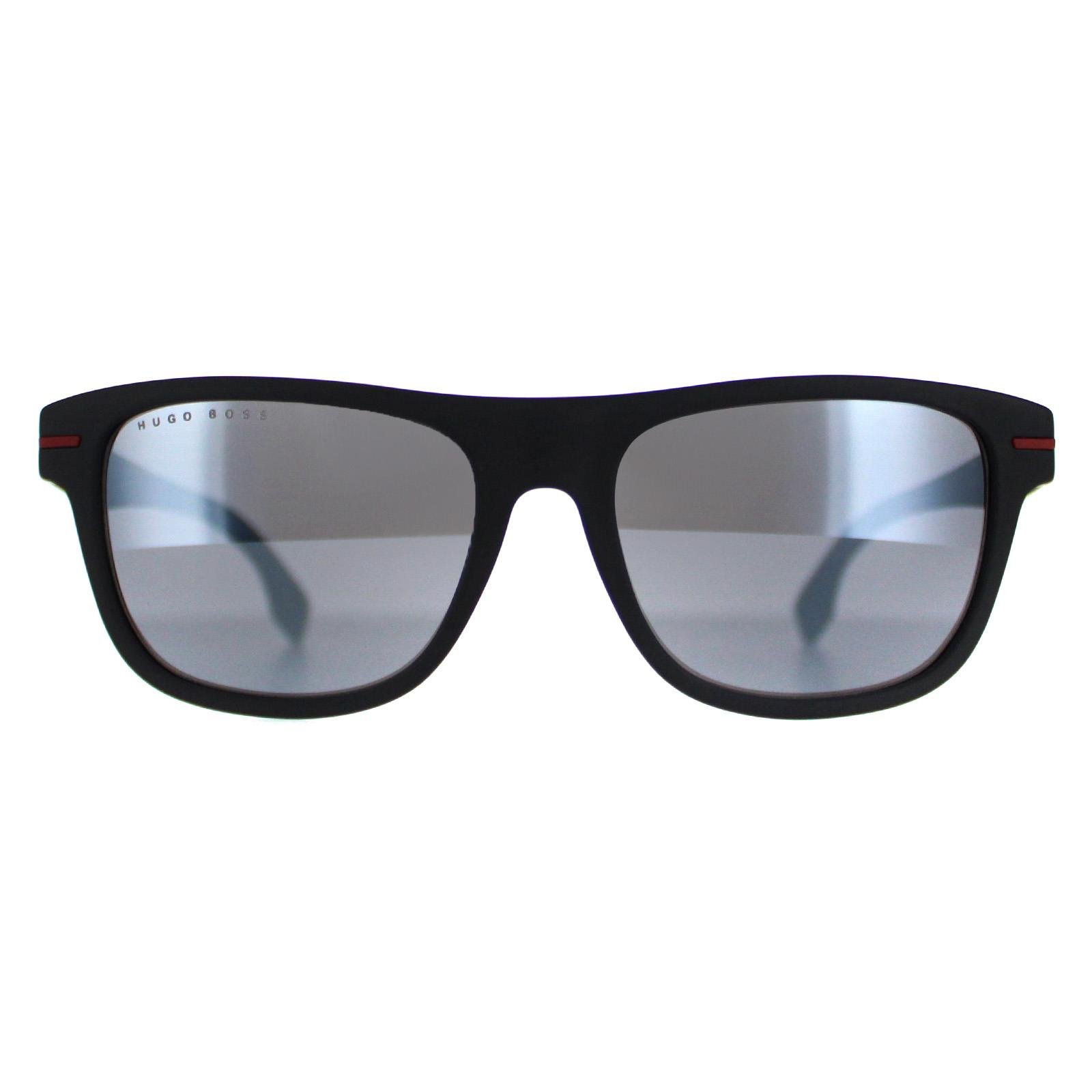 Hugo Boss Rectangle Mens Matte Black Red Silver Mirror BOSS 1322/S