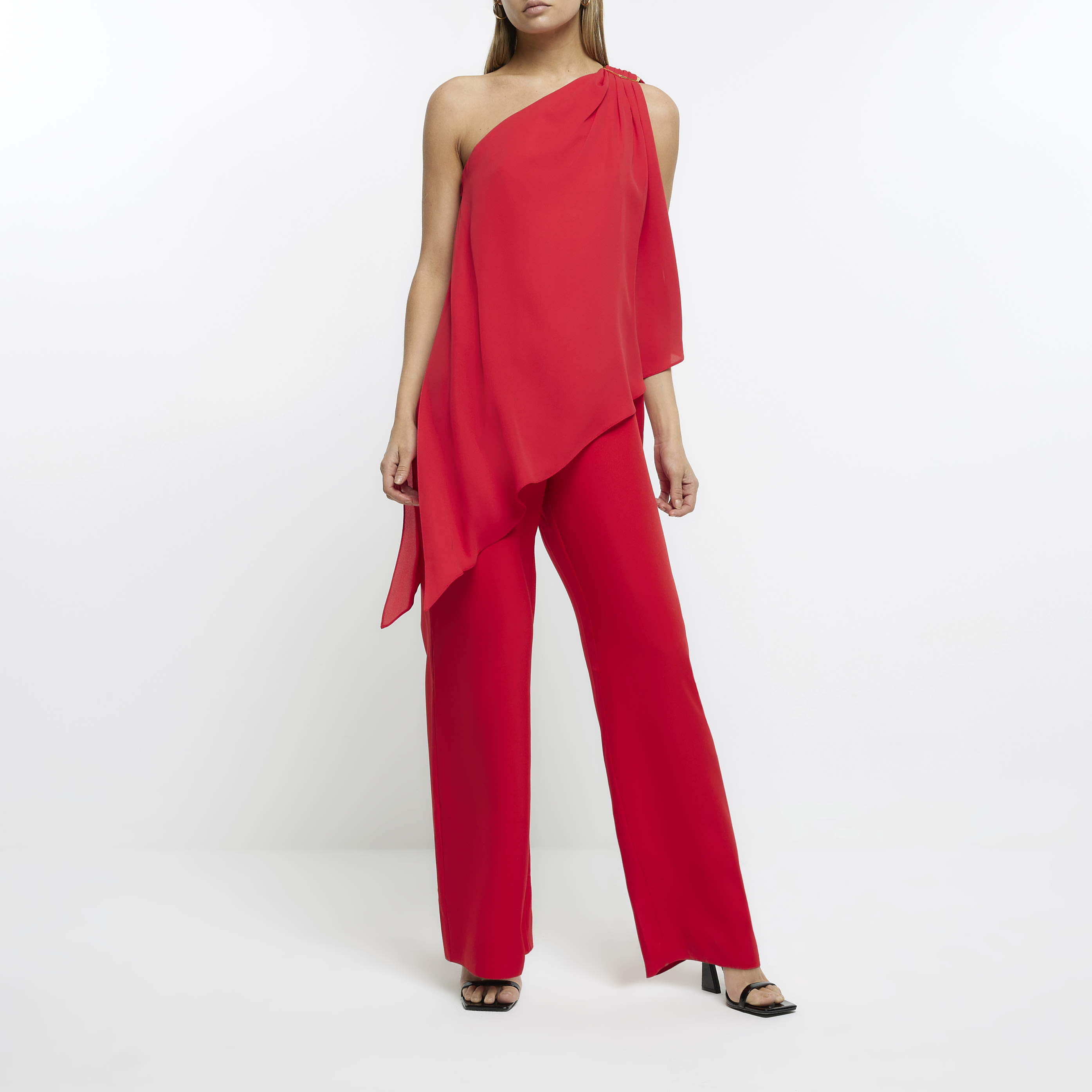 River Island Womens Jumpsuit Red One Shoulder Drape