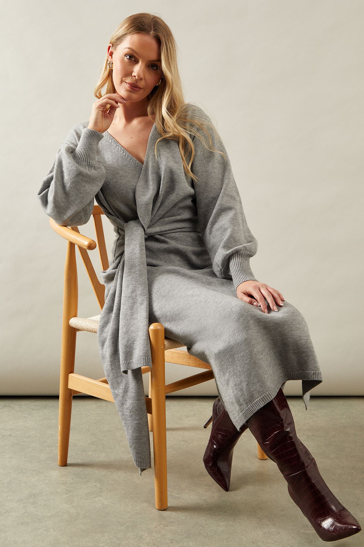 Slouchy Wrap Knitted Midi Dress