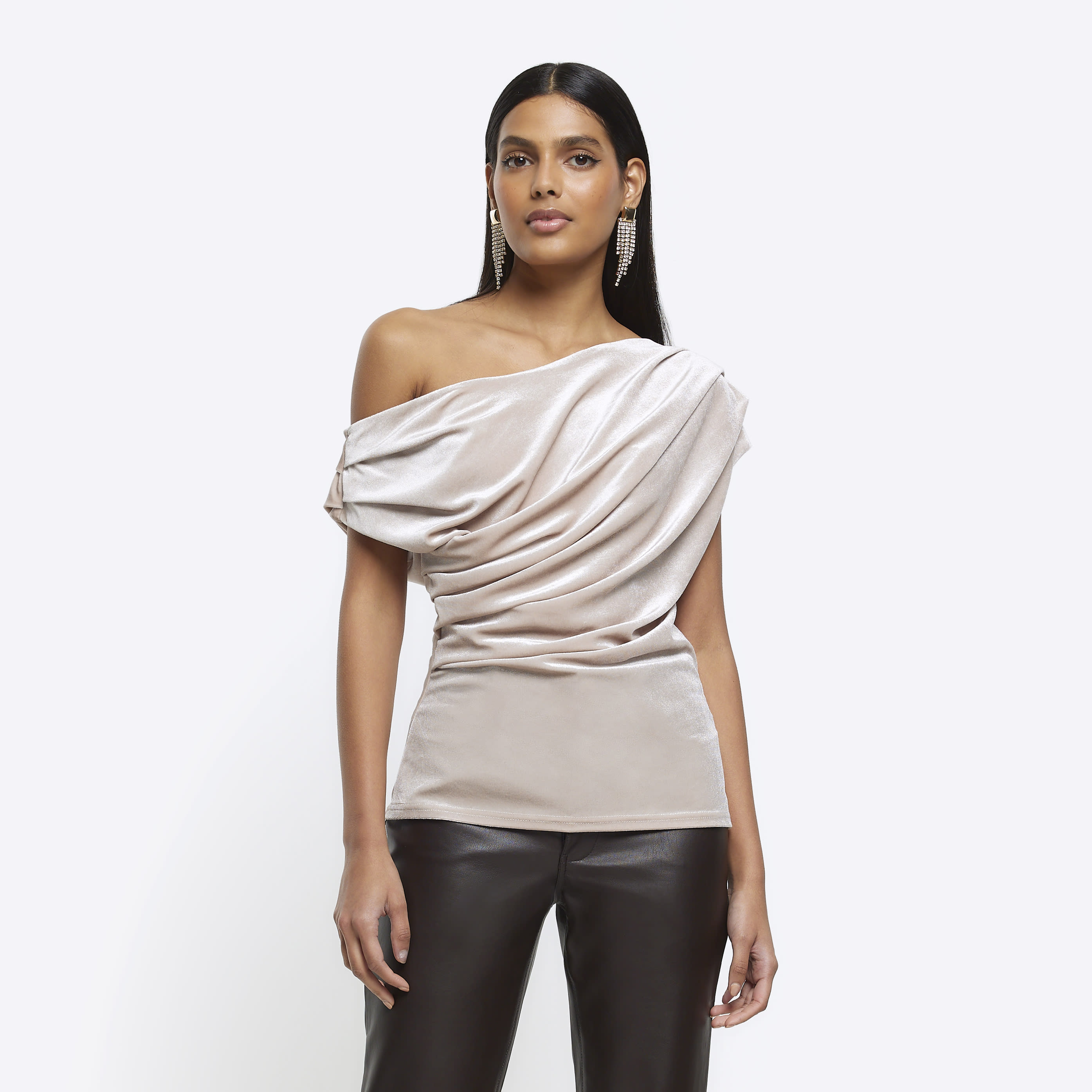 River Island Womens Asymmetric Top Stone Velvet Drape