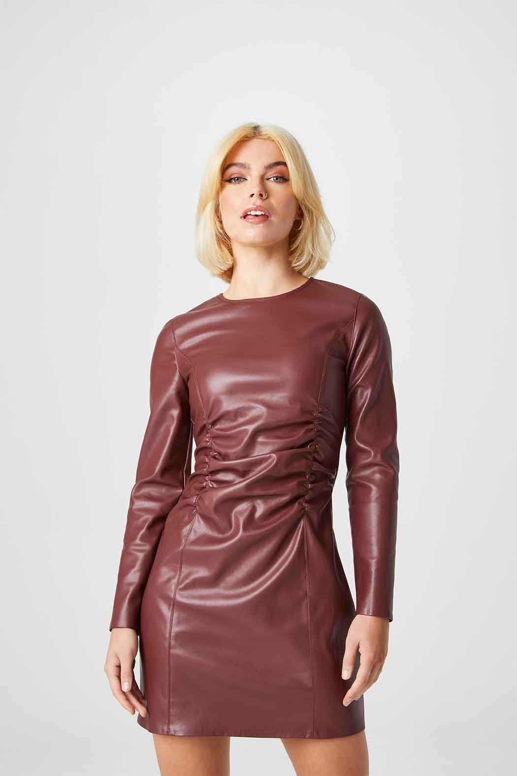 Burgundy PU Dress