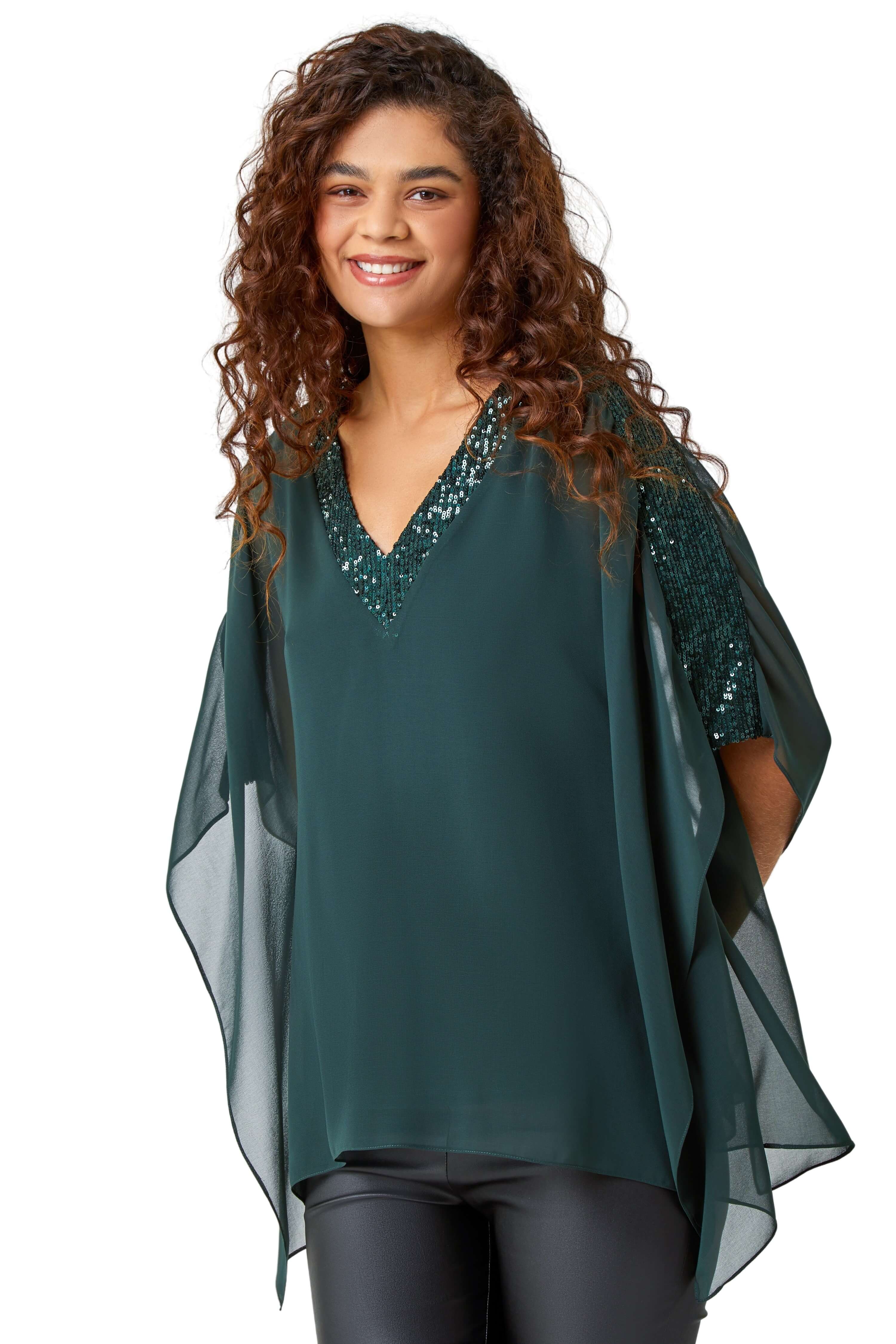 Sequin Trim Overlay Stretch Top