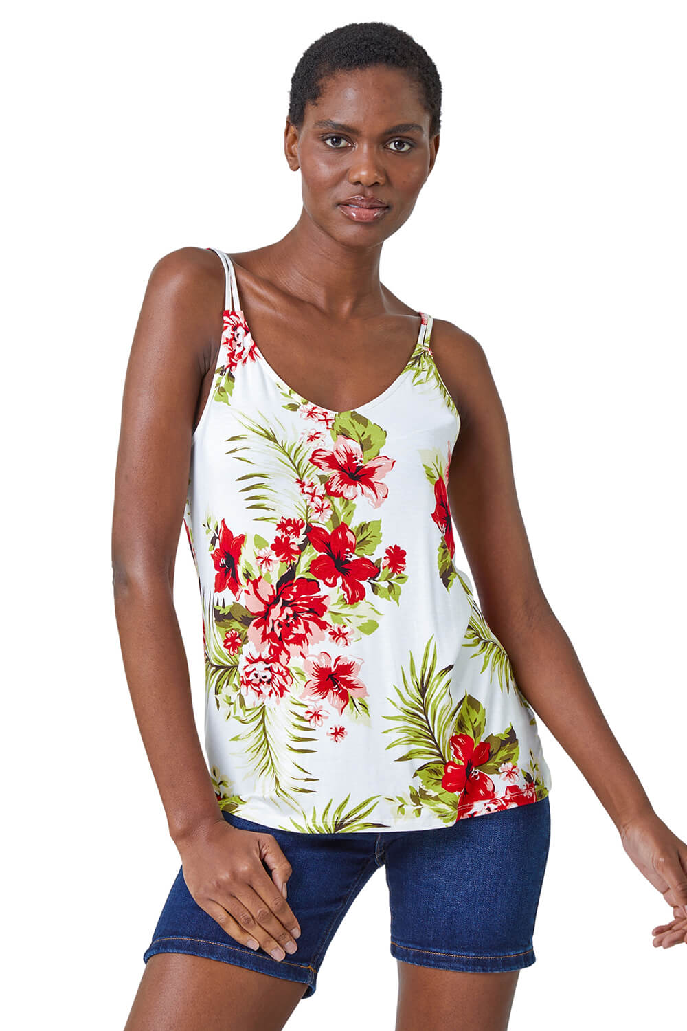 Tropical Print Strap Detail Cami Top