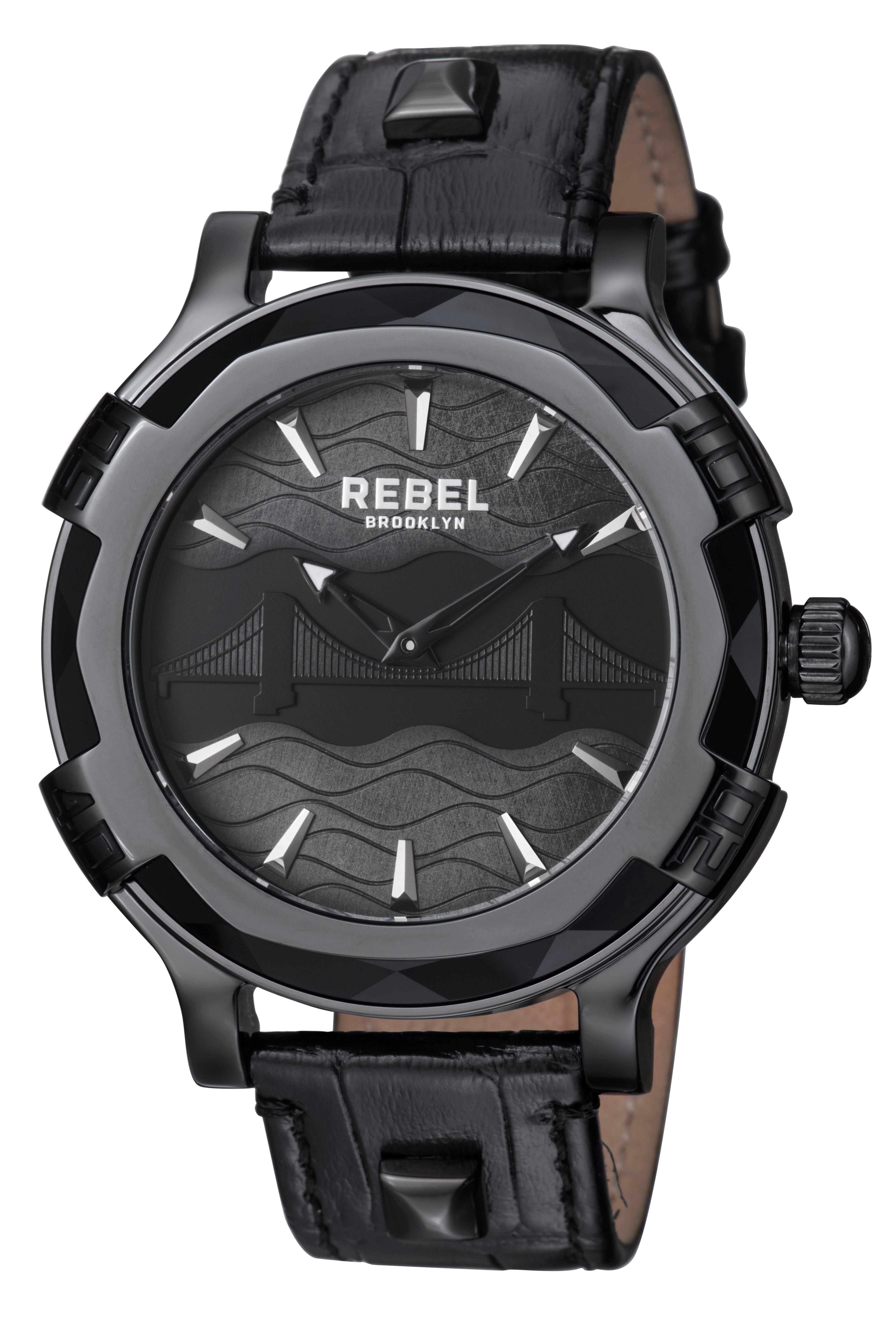 Rebel Men's Brooklyn Bridge Black Dial Leather Watch