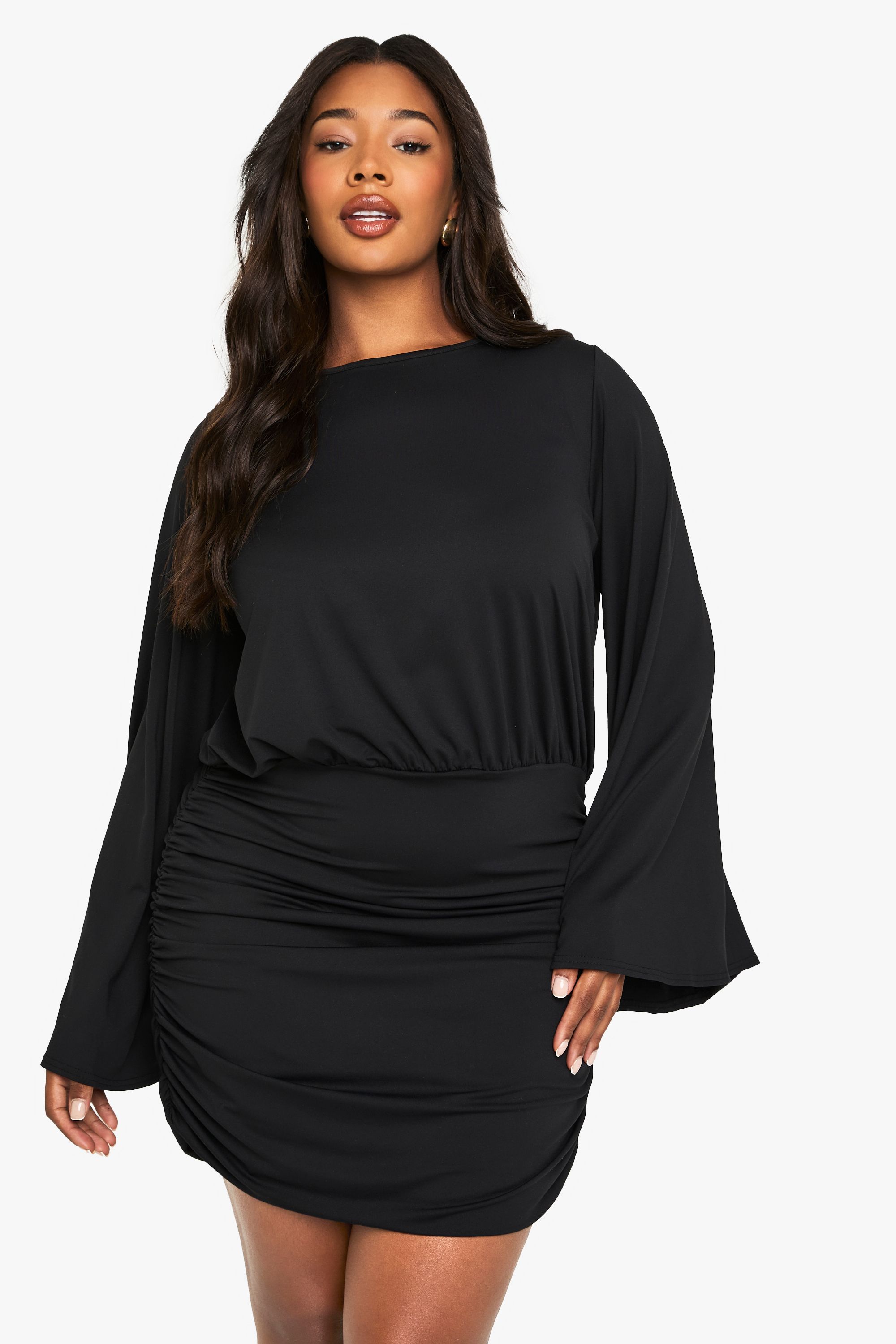 PLUS PREMIUM DRAPED batwing mini dress