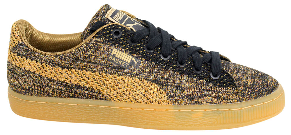 Puma Basket Knit Metallic Gold Mens Lace Up Trainers 363087 02 B24C
