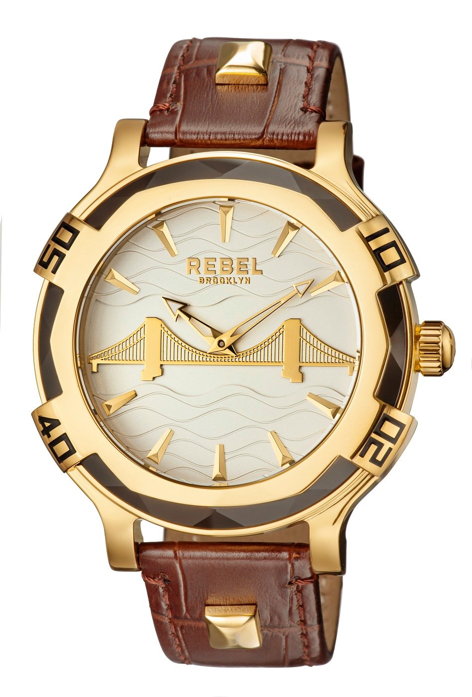 Rebel Men's Brooklyn Bridge Silver Dial Leather Watch