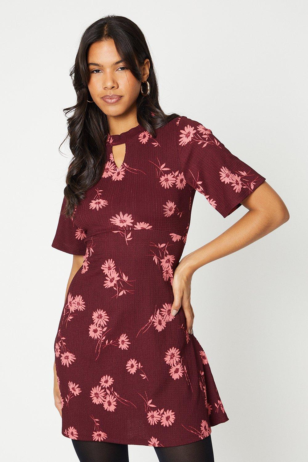 Floral Keyhole Flutter Sleeve Mini Dress