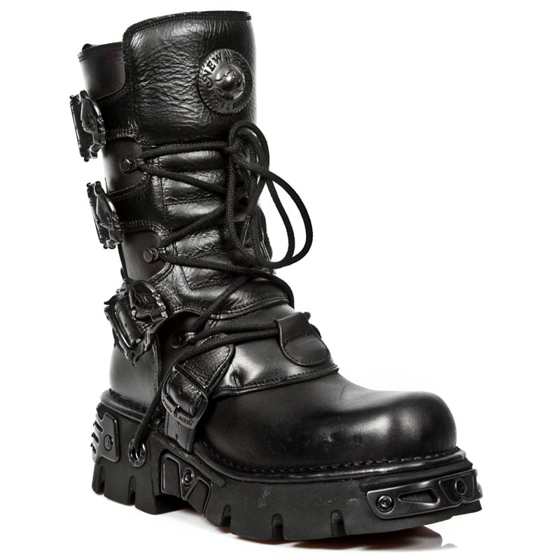 New Rock Black Leather Mid-Calf Boots-391-S18