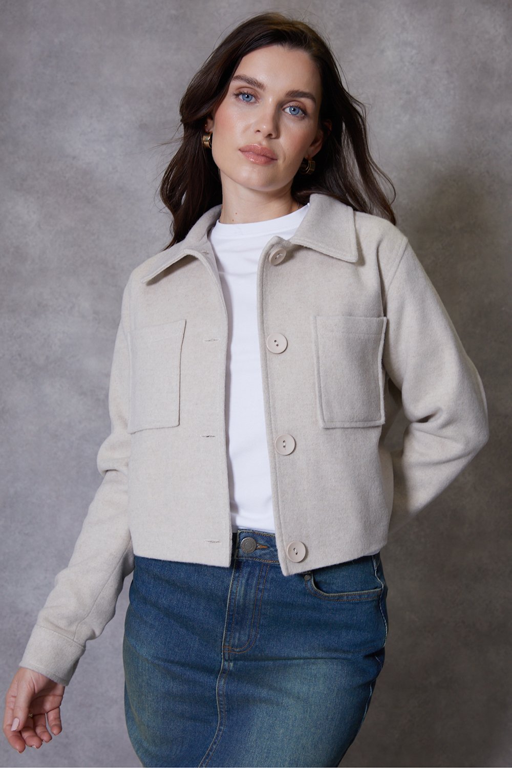 Ecru 'Galata' Brushed Cropped Shacket