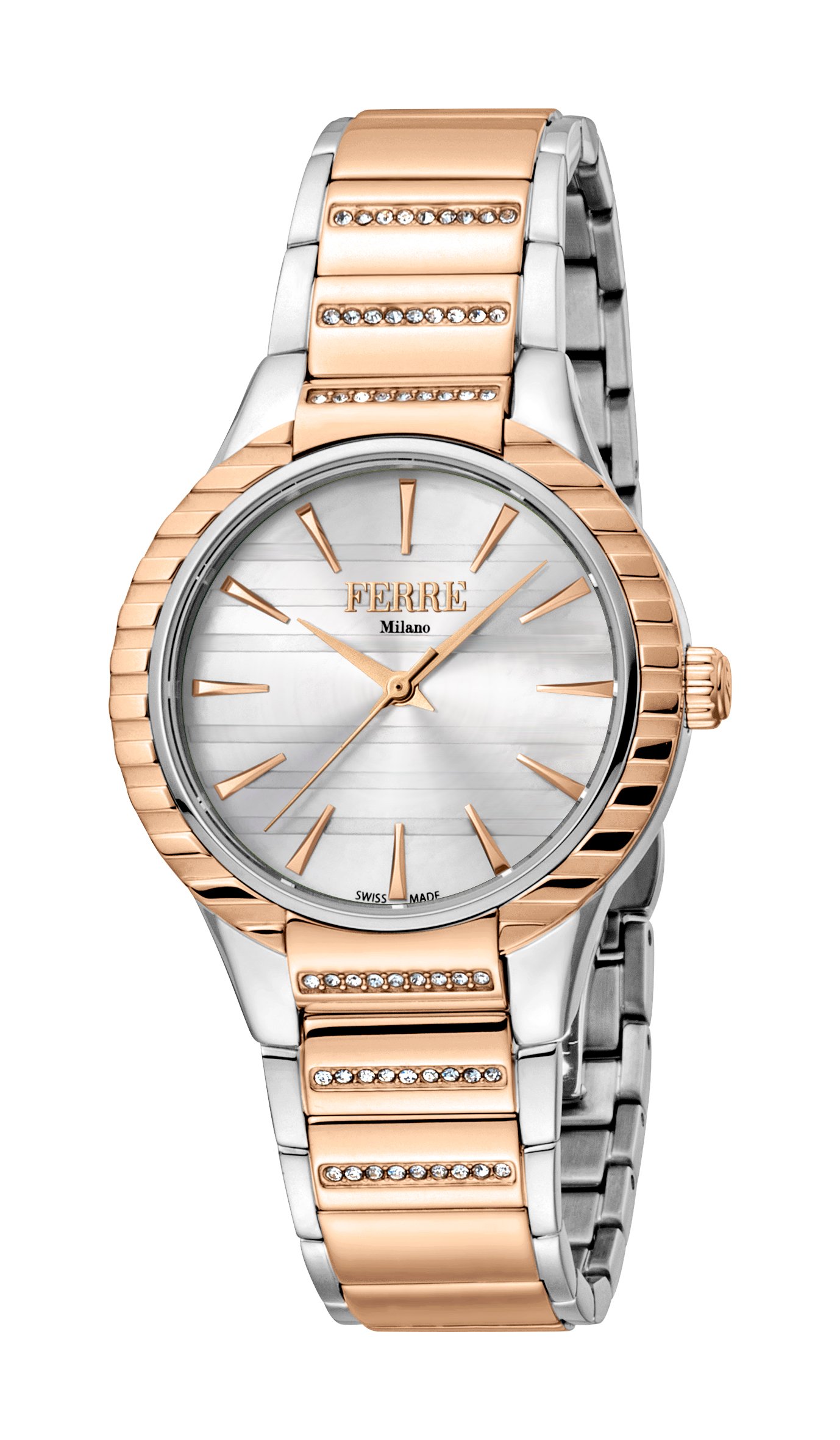 Ferre Milano Ladies Silver Dial MB.Middle Links in RG. Watch