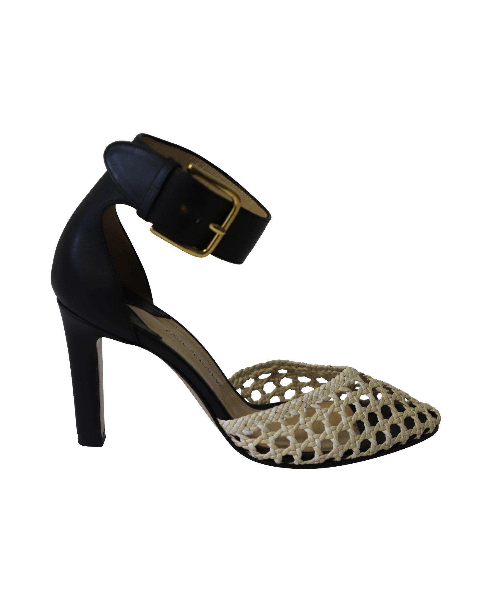 Paul Andrew Cane Weave Heeled Sandals in Dark Chocolate Brown and Cream ...
